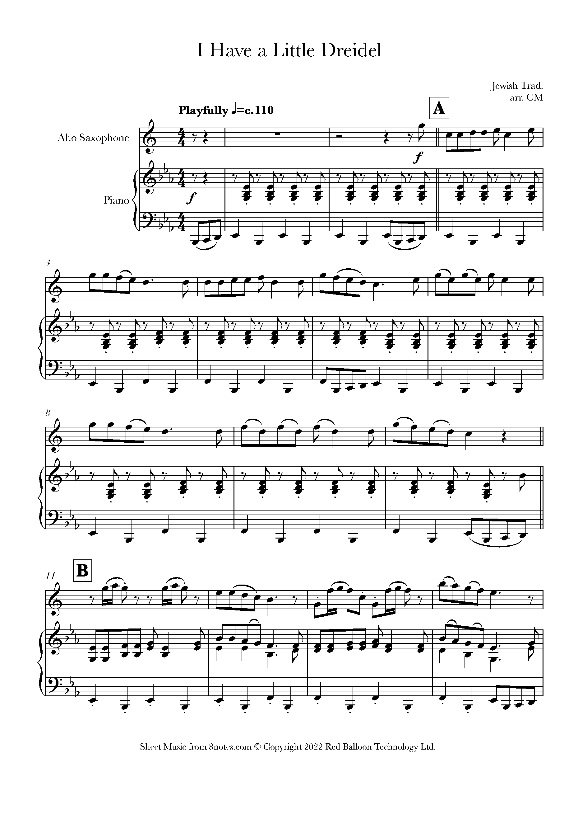 I Have a Little Dreidel (Jewish Trad.) Sheet music for Saxophone ...