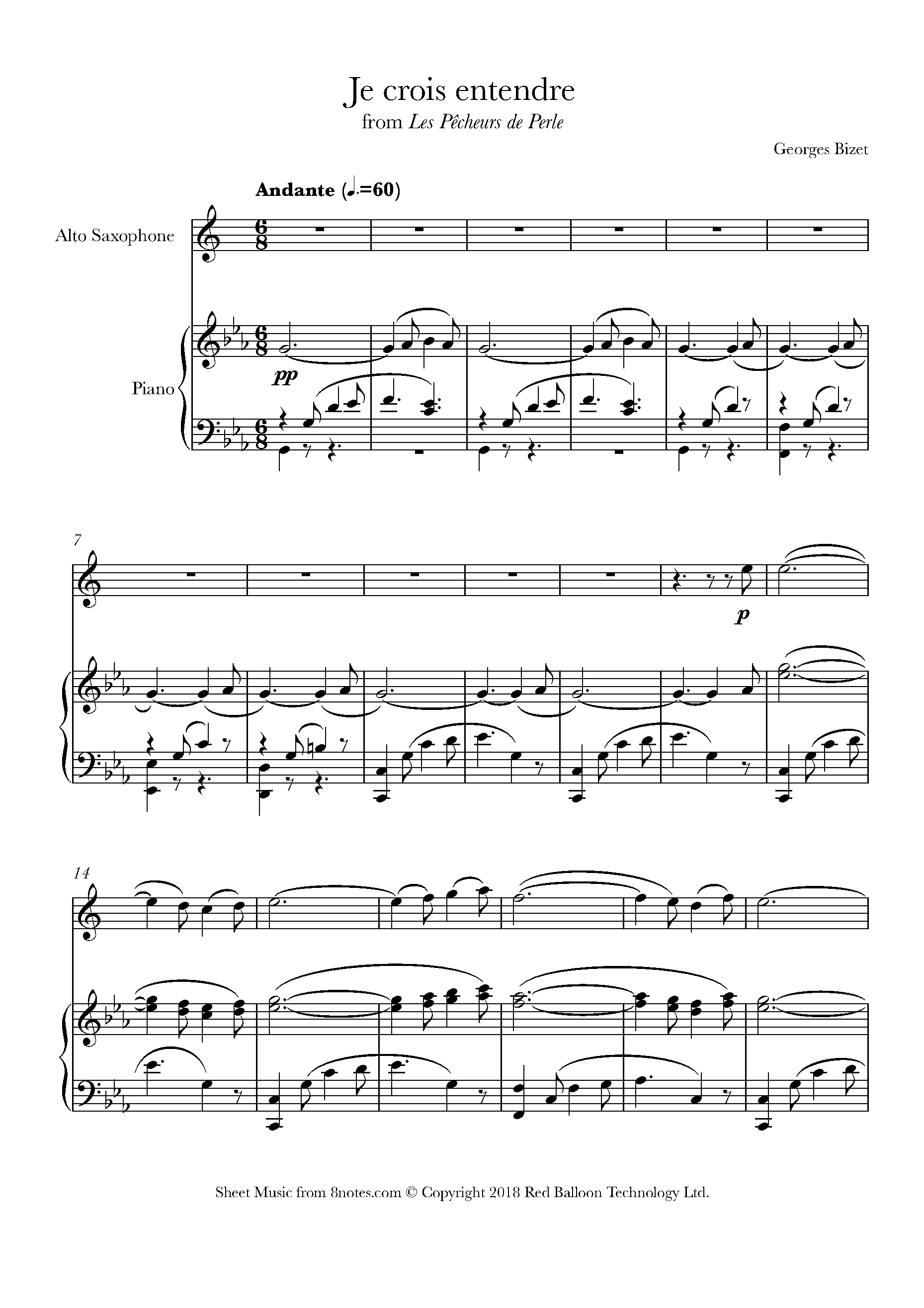 Bizet - Je crois entendre from The Pearl Fishers Sheet music for ...