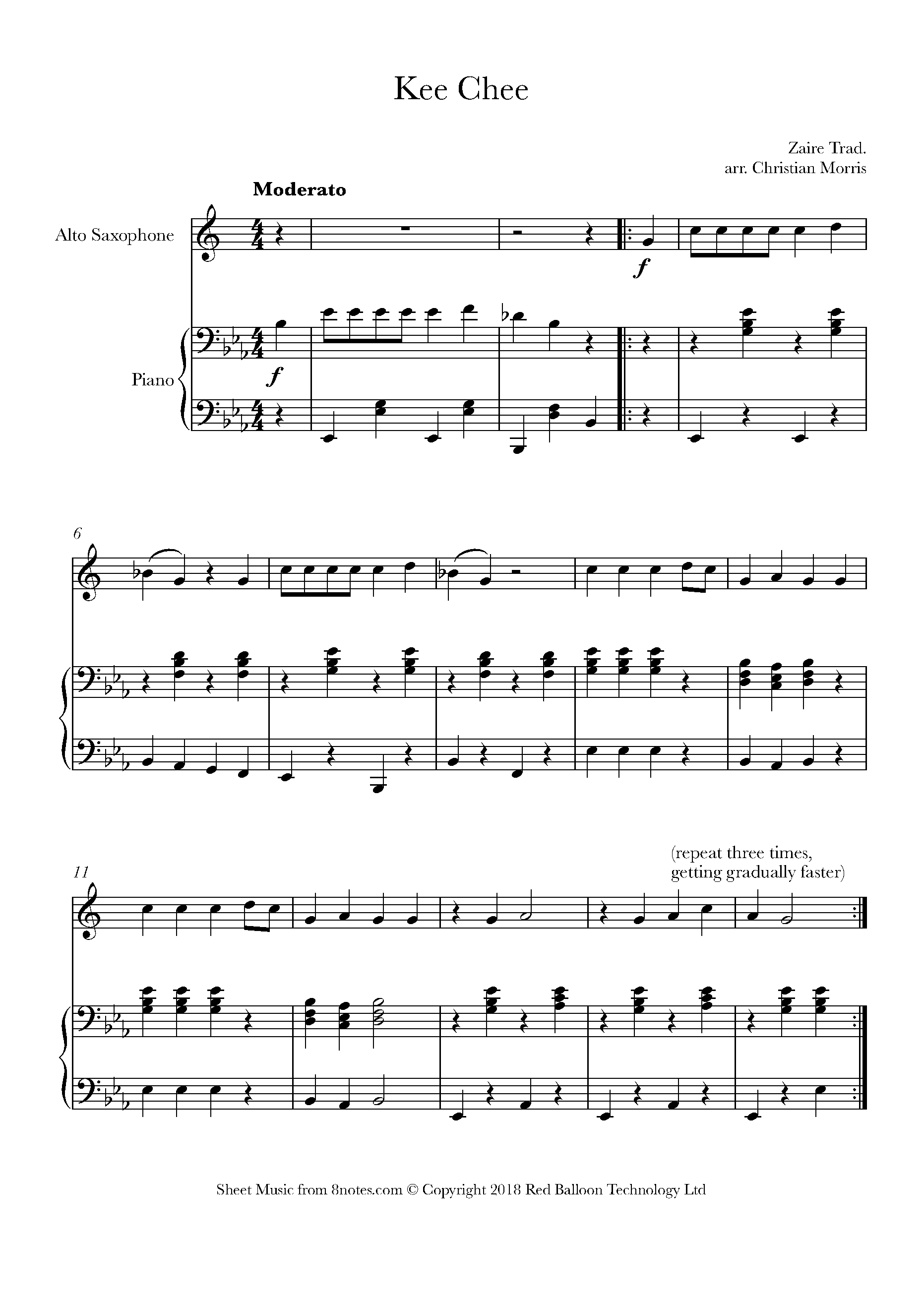 Kee Chee (Zaire Trad.) Sheet music for Saxophone - 8notes.com