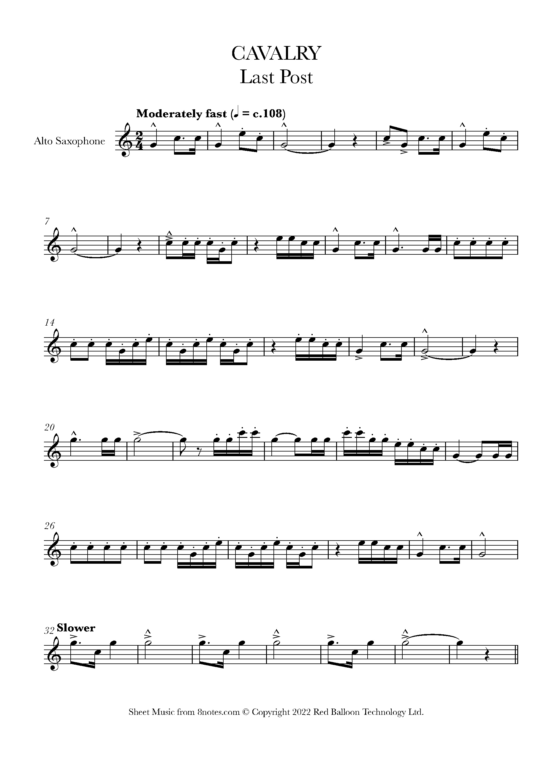 Last Post and Reveille (Cavalry) Sheet music for Saxophone - 8notes.com