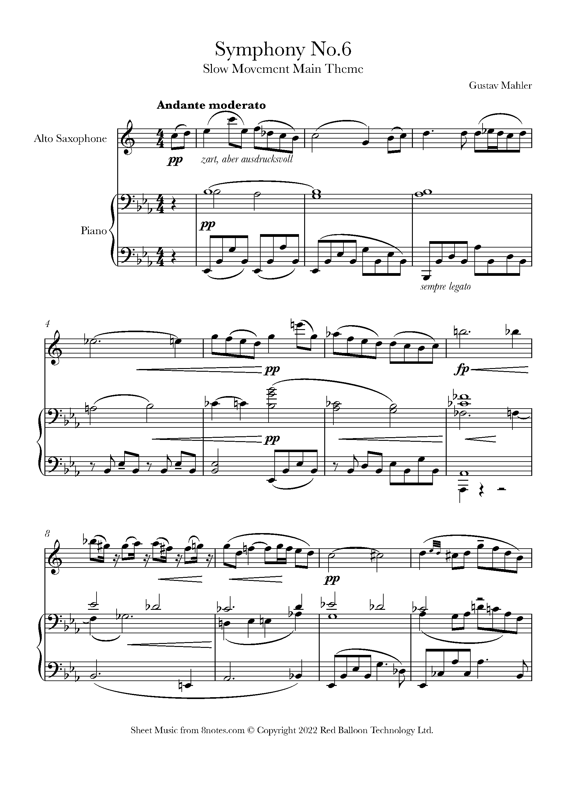 Mahler - Symphony No. 6, Slow Movement Sheet music for Saxophone ...