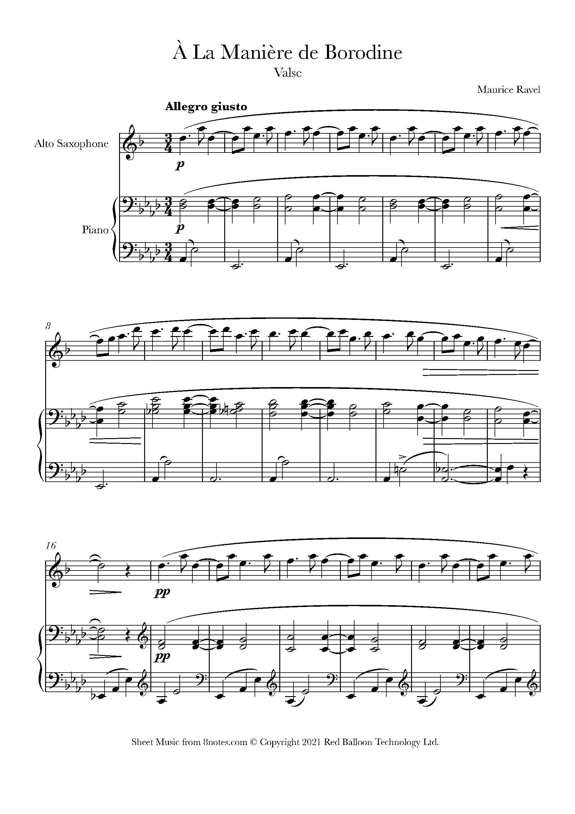 Ravel - A La Maniere de Borodine (Valse) Sheet music for Saxophone ...