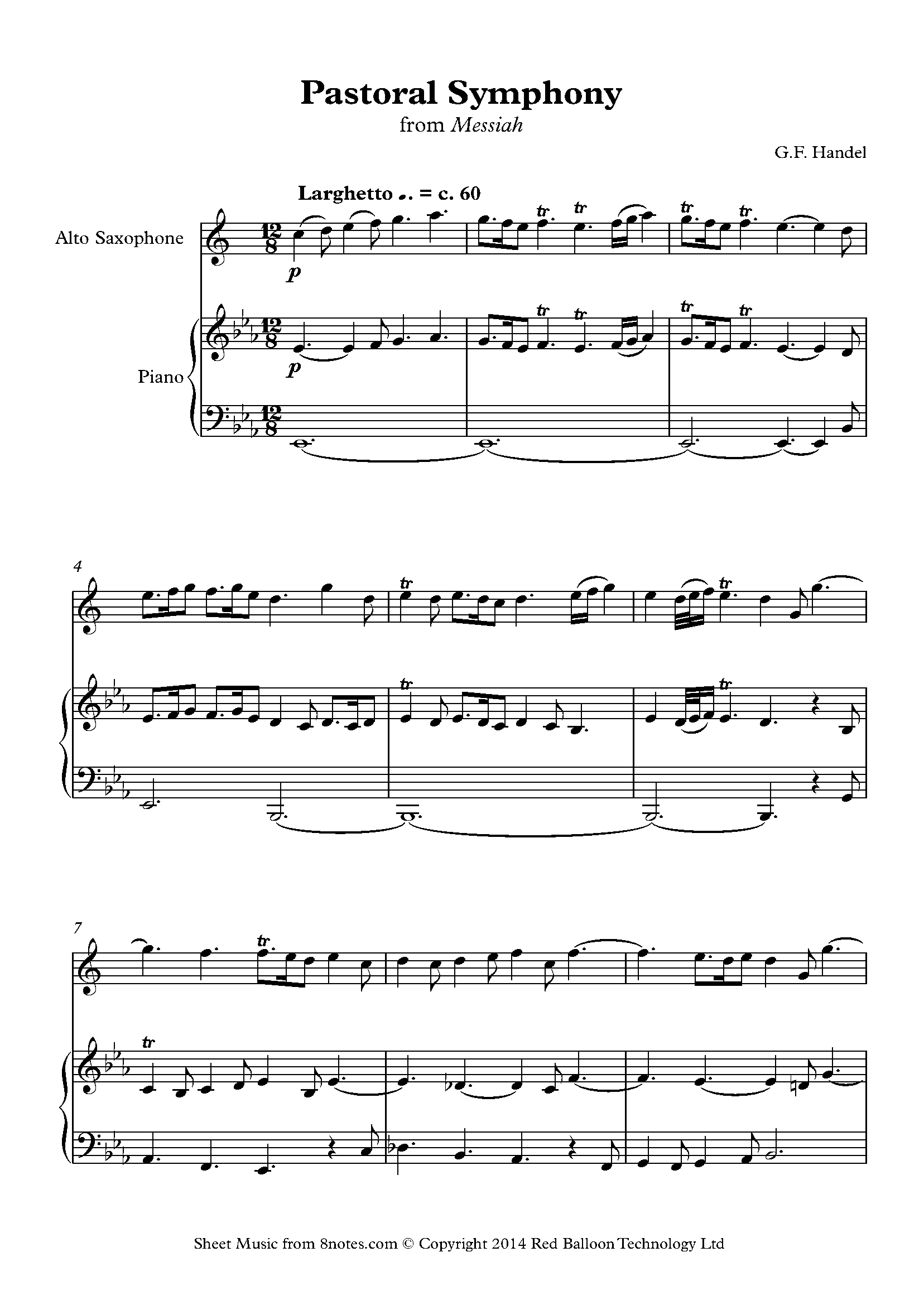 Handel - Pastoral Symphony from Messiah Sheet music for Saxophone ...