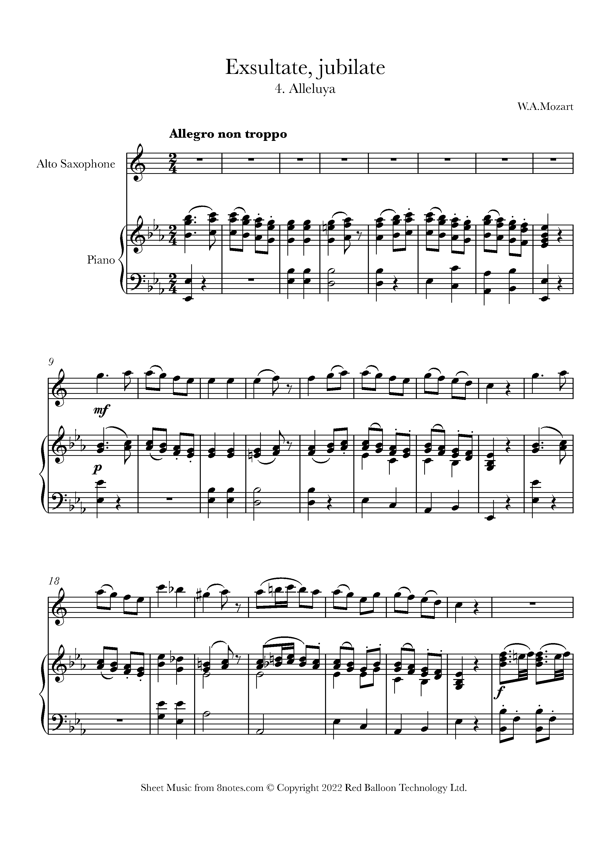 Mozart - Exsultate, jubilate 4. Alleluya Sheet music for Saxophone ...