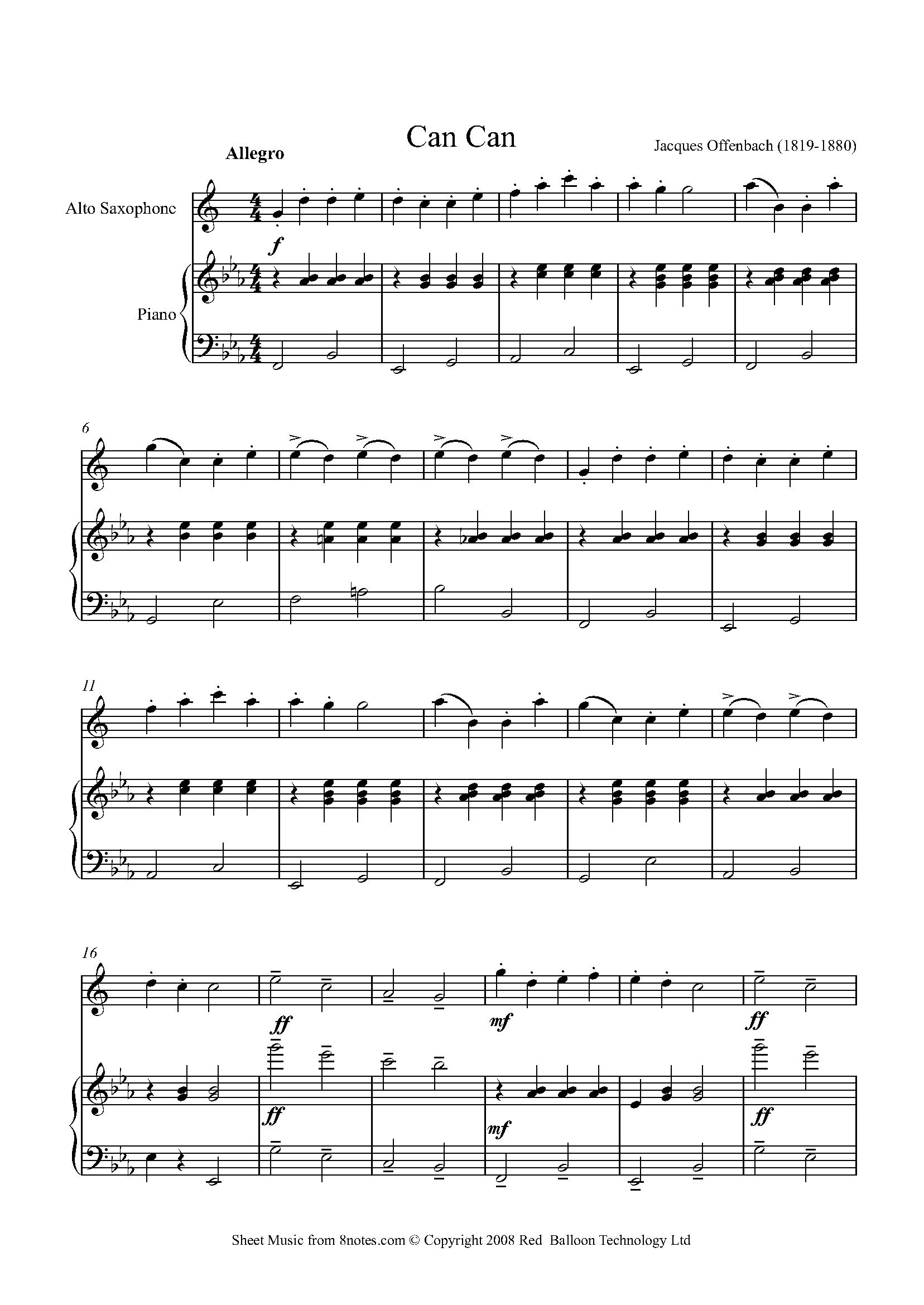 Offenbach - Can Can Sheet music for Saxophone - 8notes.com