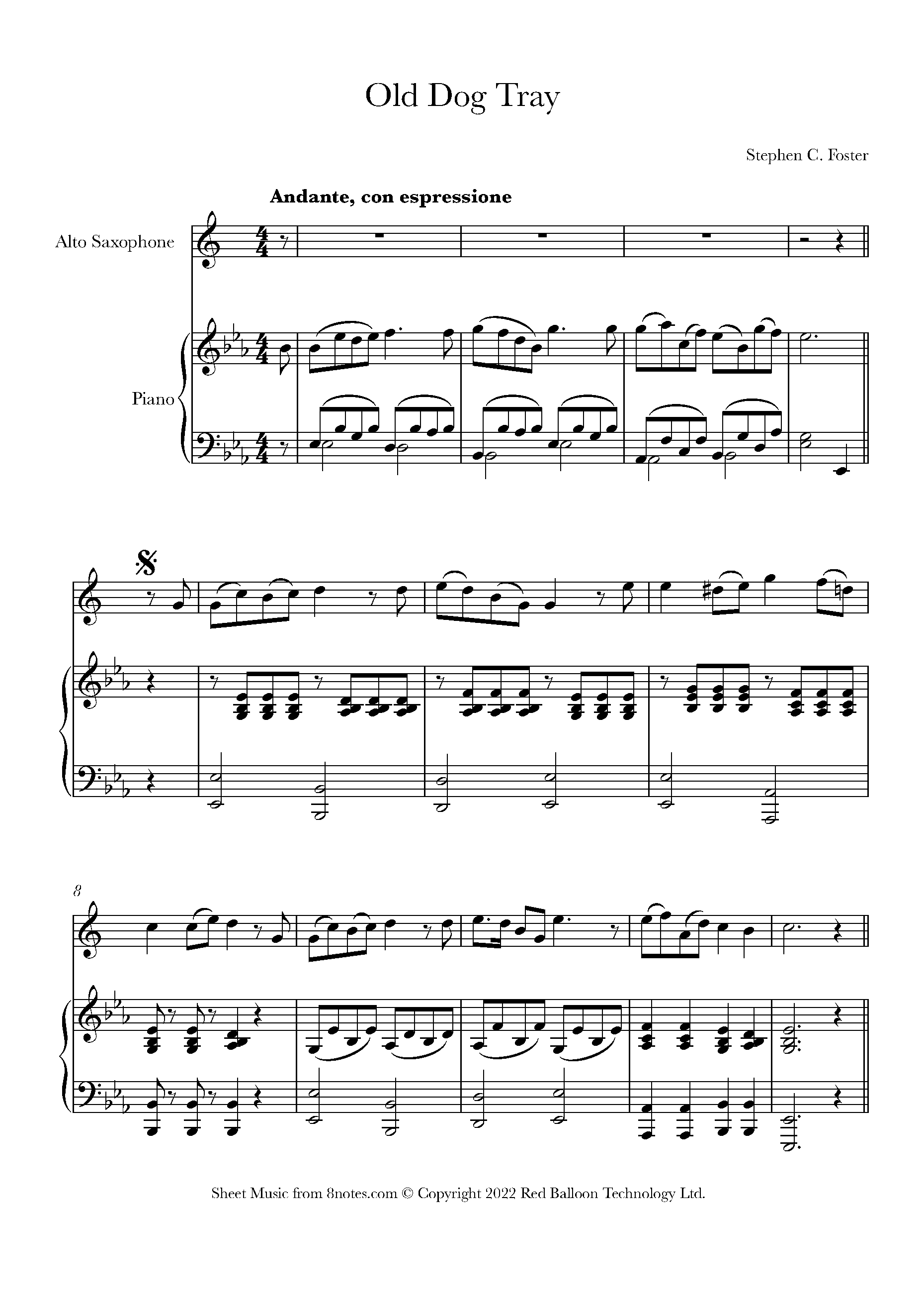 Stephen Foster - Old Dog Tray Sheet music for Saxophone - 8notes.com