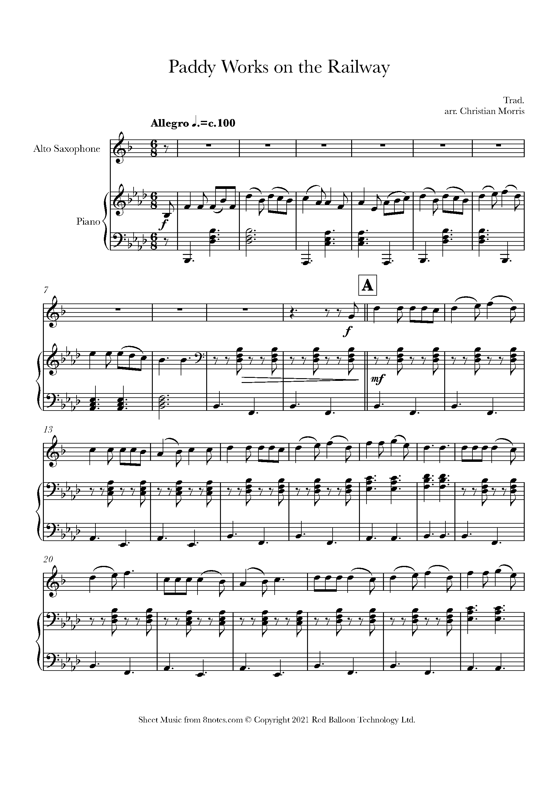 Paddy Works on the Railway Sheet music for Saxophone - 8notes.com