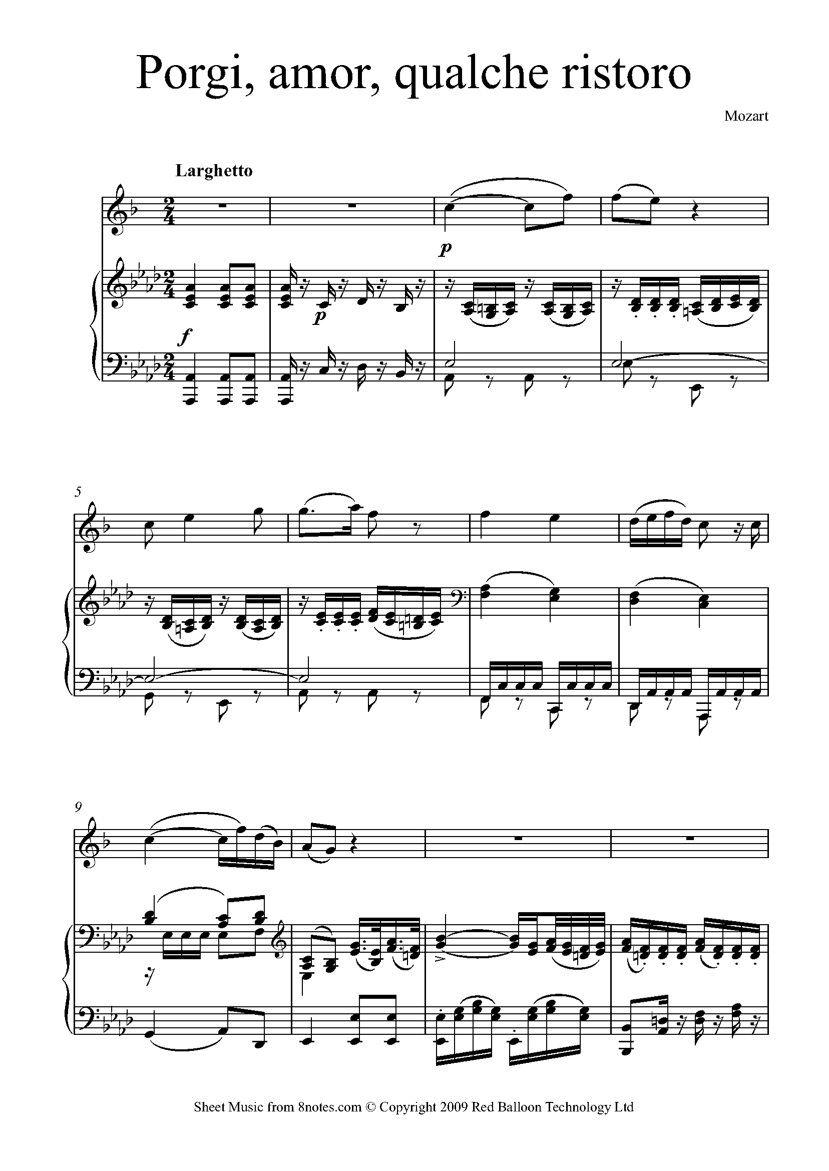 Mozart - Porgi, amor, qualche ristoro from Marriage of Figaro Sheet ...