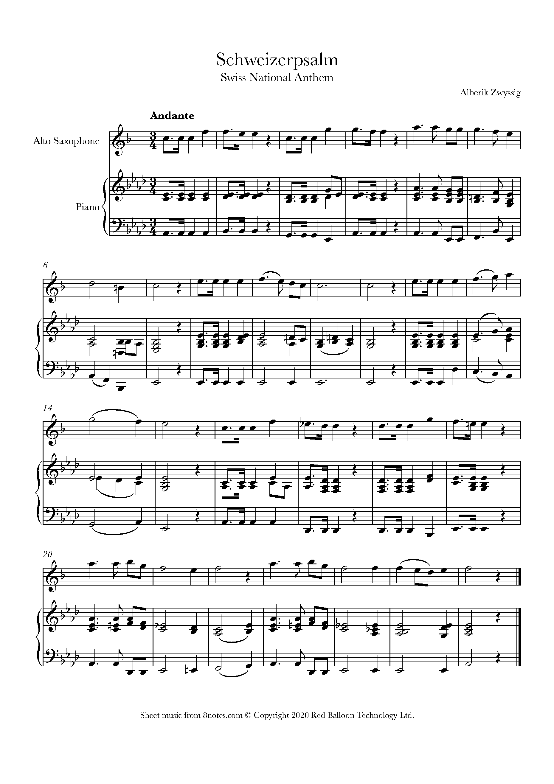 Zwyssig - Swiss National Anthem - Schweizerpsalm Sheet music for ...