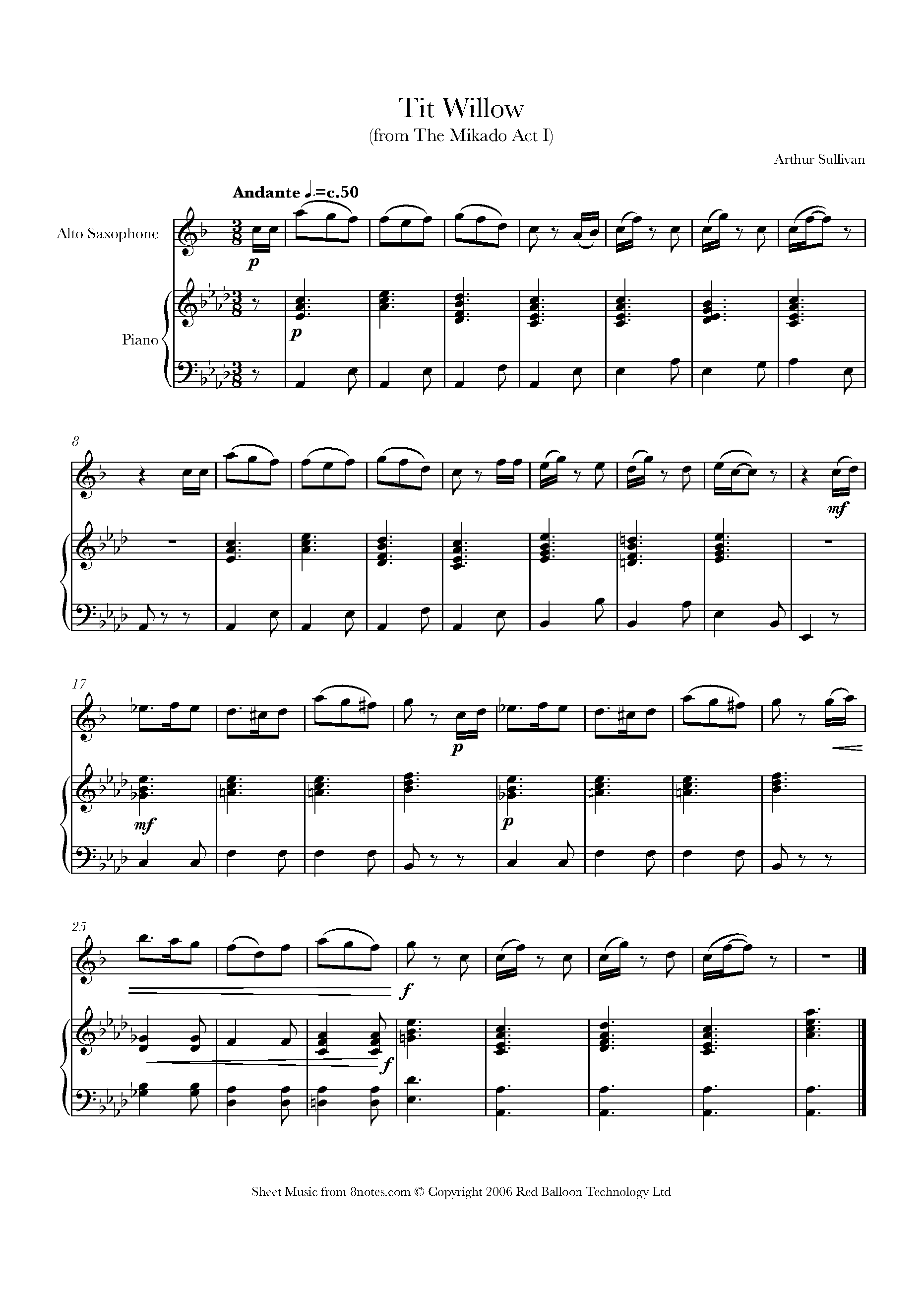 Sullivan - Tit Willow (Mikado Act 1) - alto sax Sheet music for ...