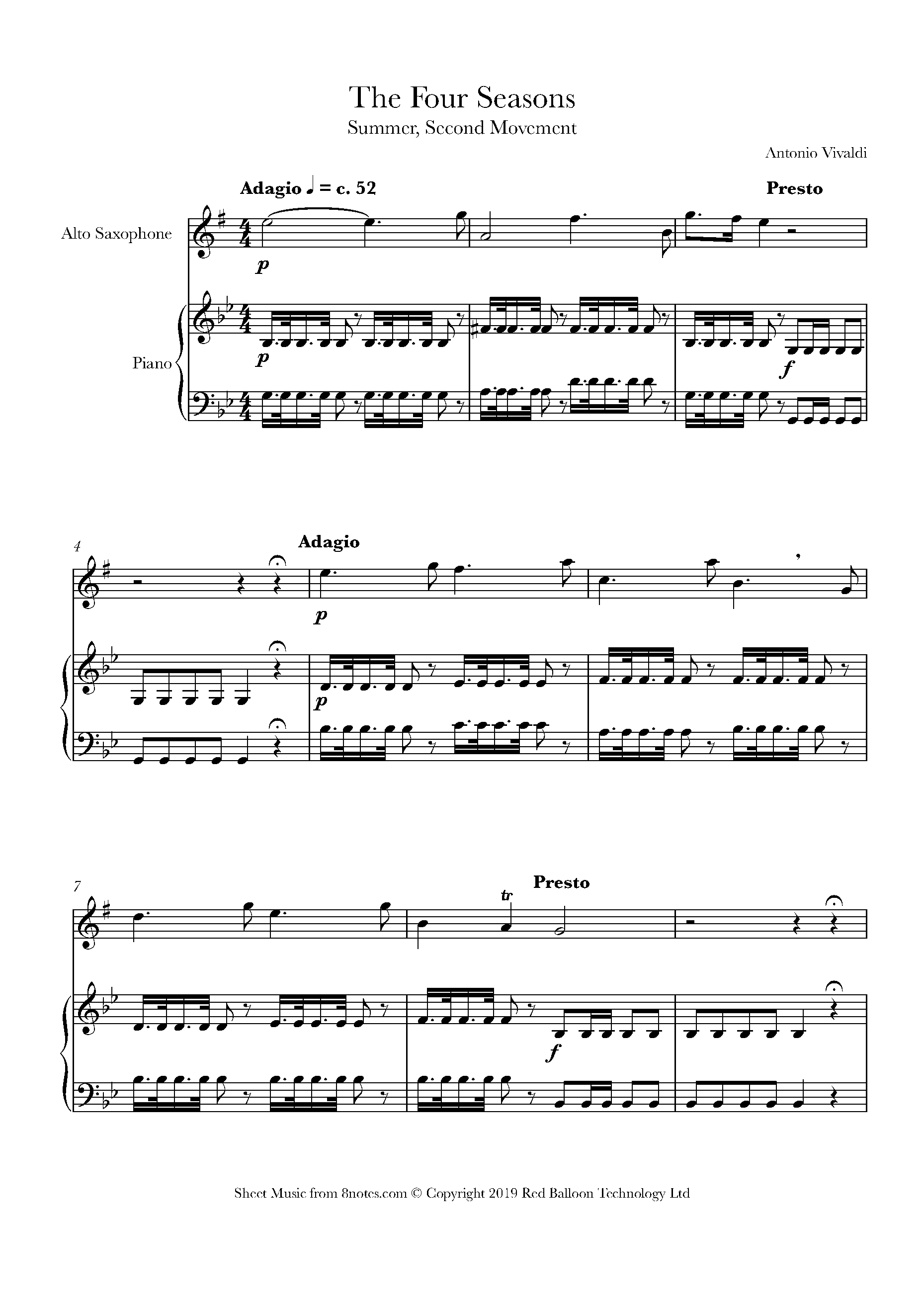 Vivaldi - The Four Seasons Summer, 2nd Movement Theme Sheet music for ...