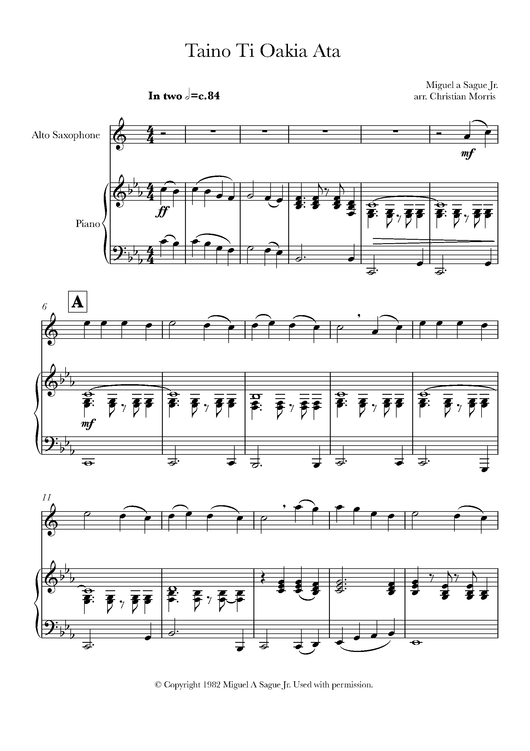 Miguel a Sague Jr - Taino Ti Oakia Ata Sheet music for Saxophone ...