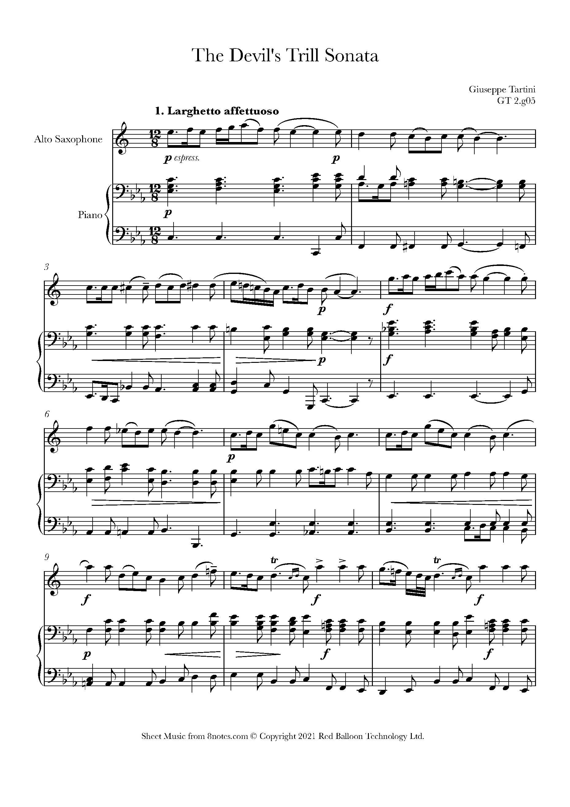 Tartini - The Devil's Trill Sonata 1. Larghetto affettuoso Sheet music ...