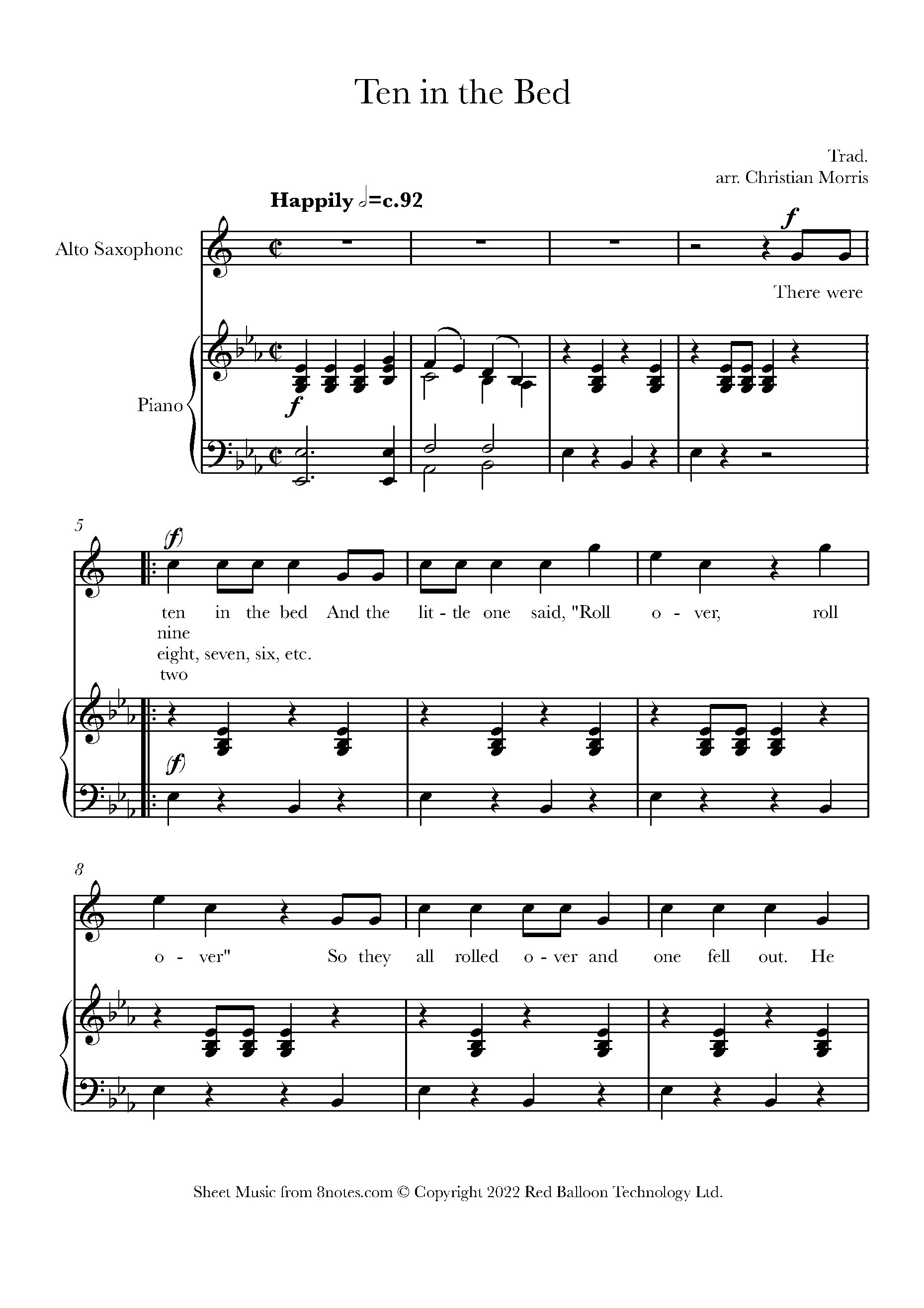 Ten in the Bed Sheet music for Saxophone - 8notes.com