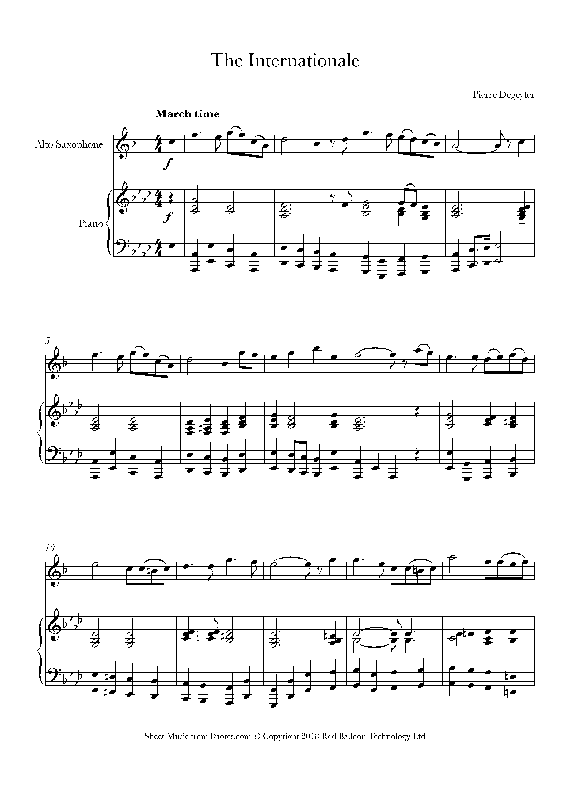 The Internationale Sheet music for Saxophone - 8notes.com