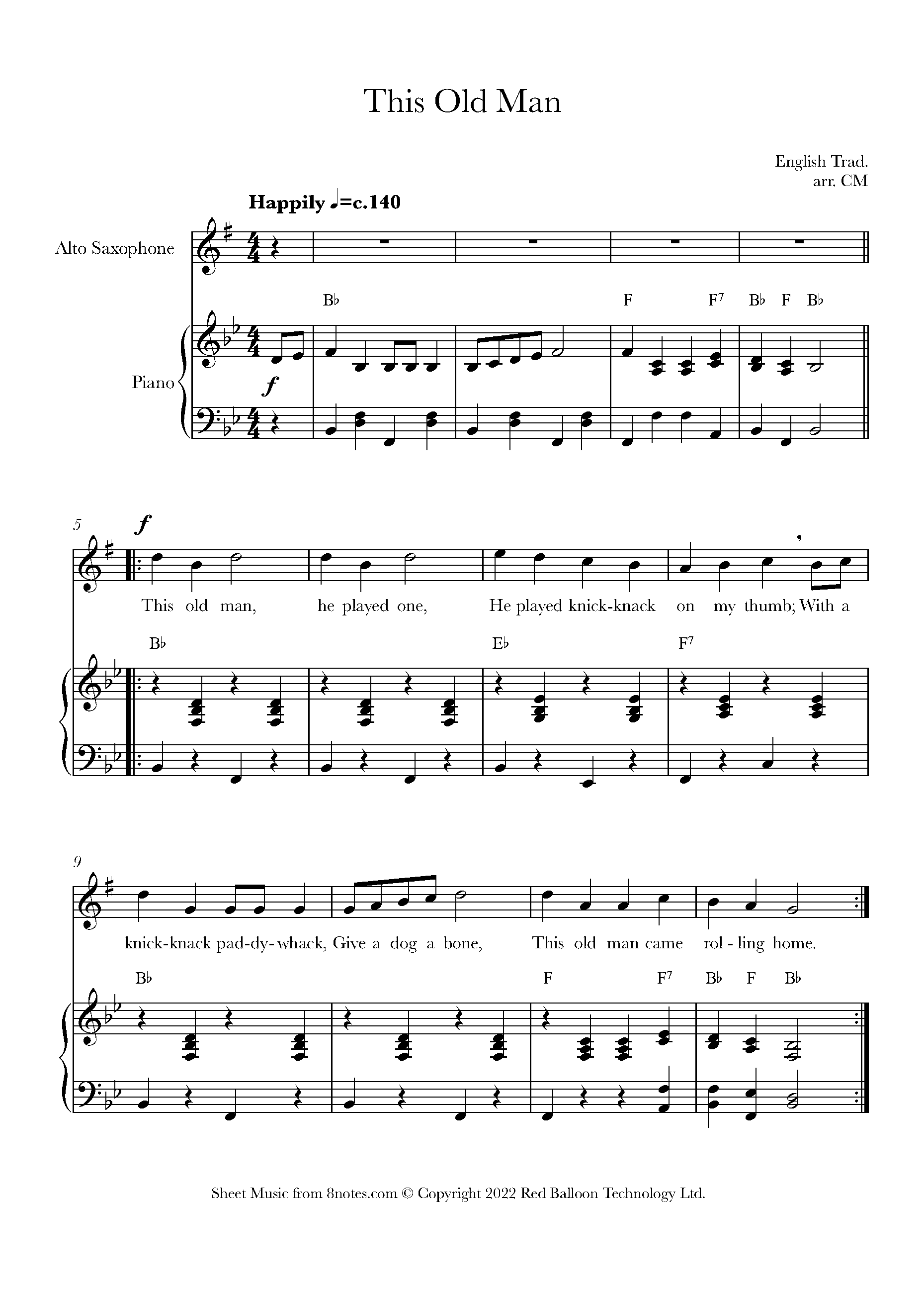 This Old Man Sheet music for Saxophone - 8notes.com