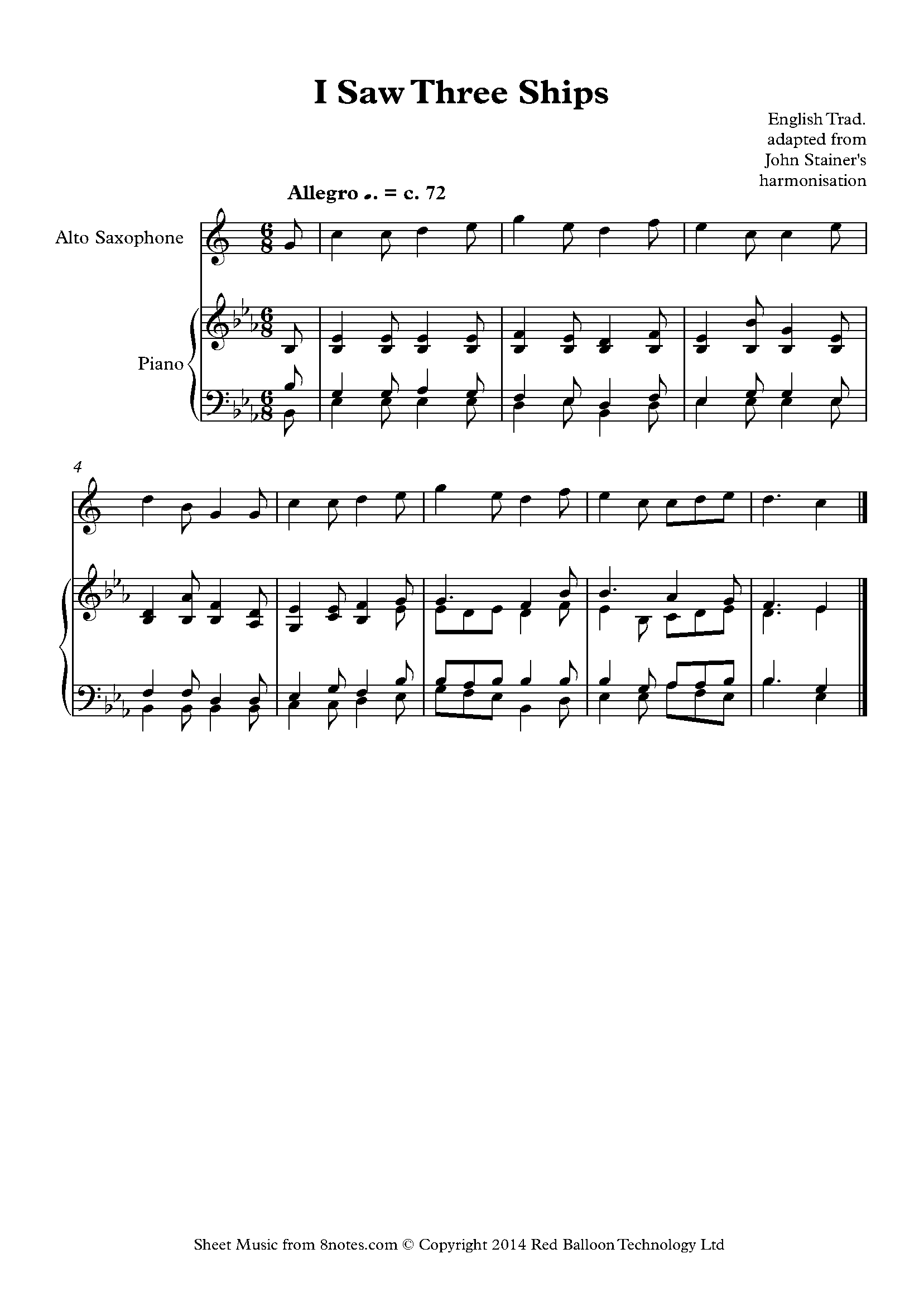 I Saw Three Ships Sheet music for Saxophone - 8notes.com