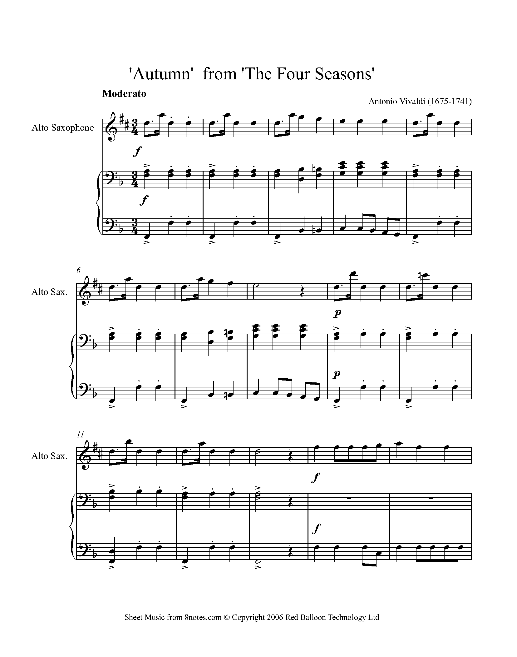 Vivaldi - Autumn from The Four Seasons Sheet music for Saxophone ...