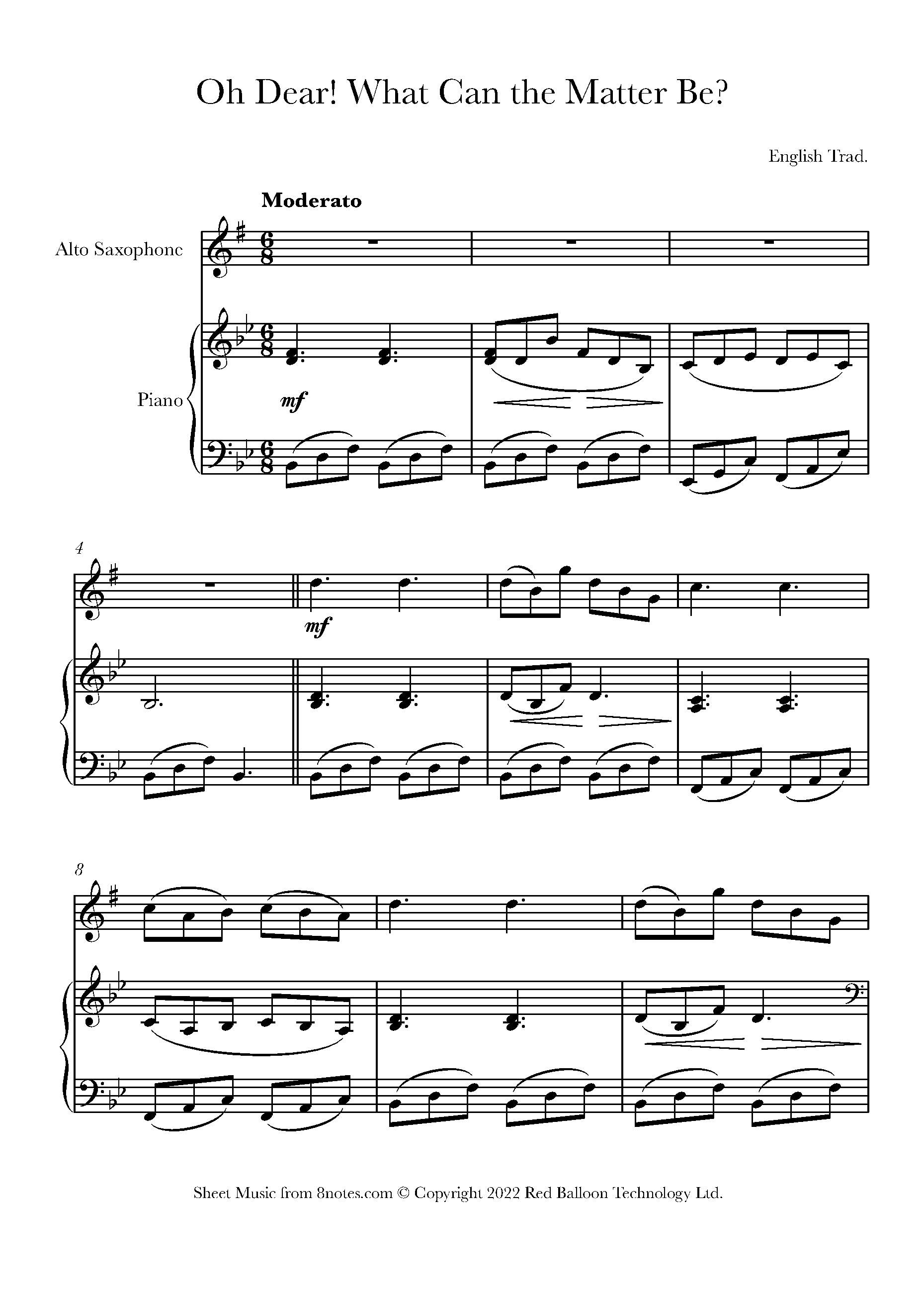 Oh, Dear, What Can the Matter Be? Sheet music for Saxophone - 8notes.com