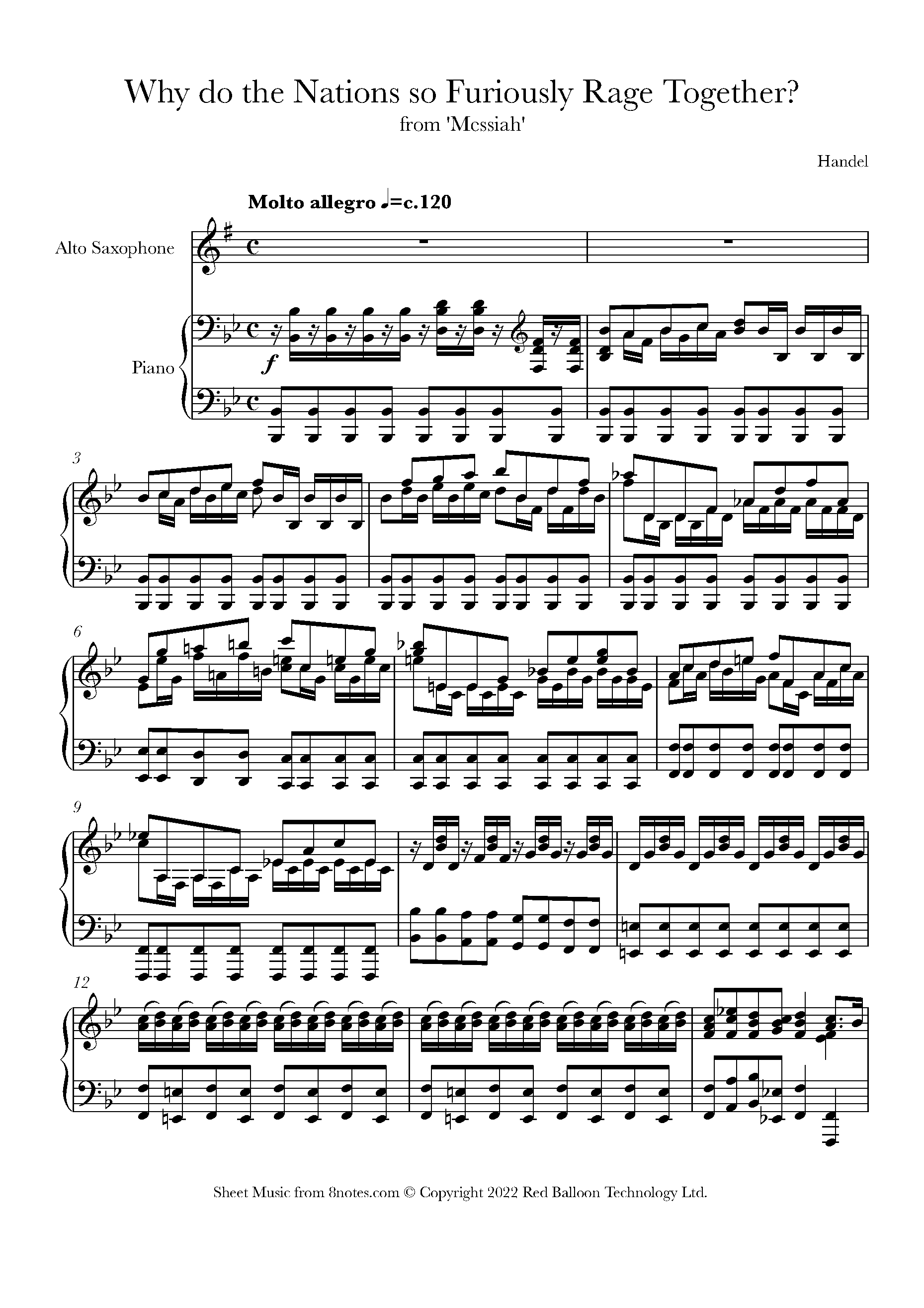 Handel - Why do the Nations so Furiously Rage Together? From Messiah Sheet music for Saxophone ...