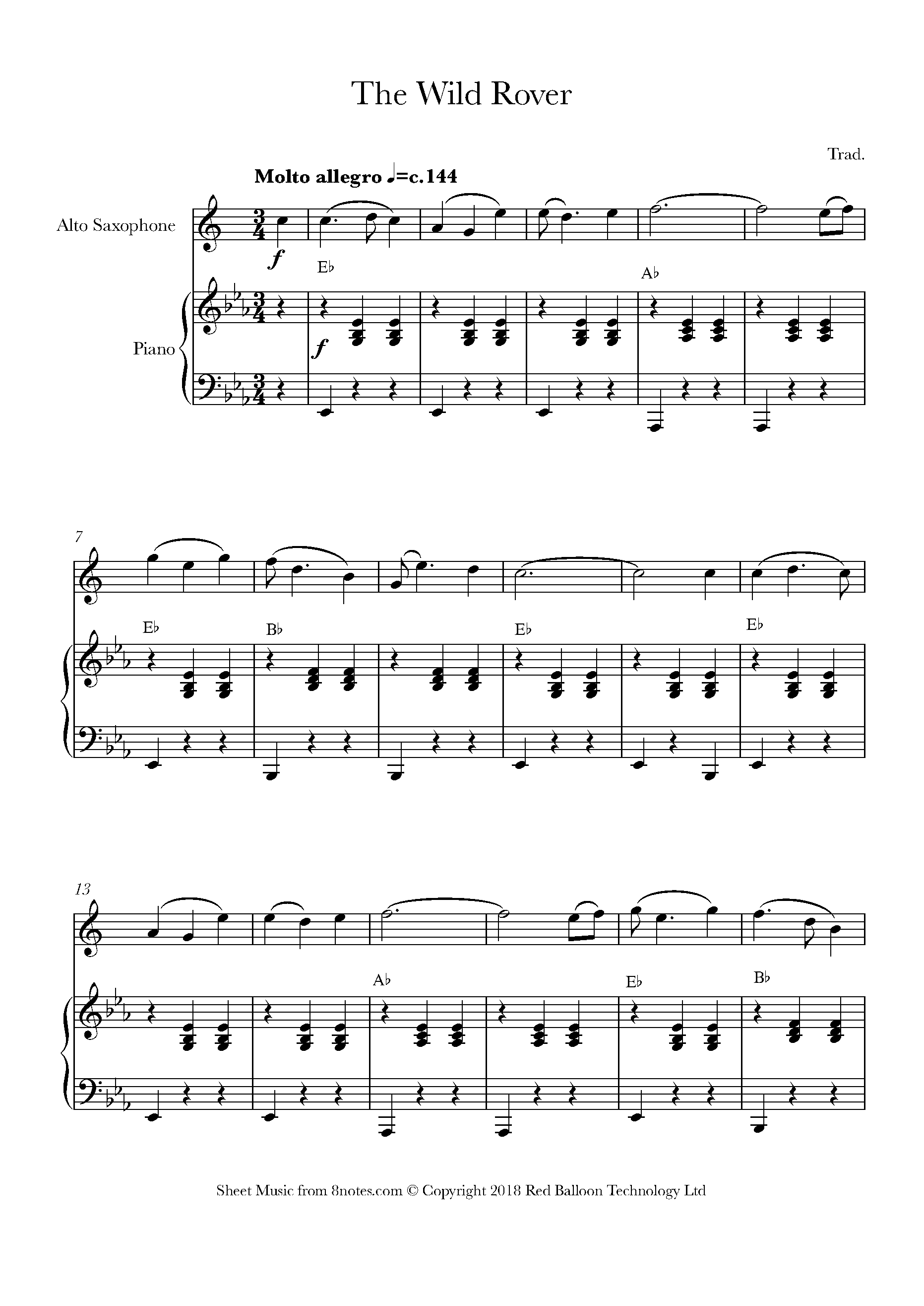 Wild Rover Sheet Music For Voice Piano Or Guitar Pdf
