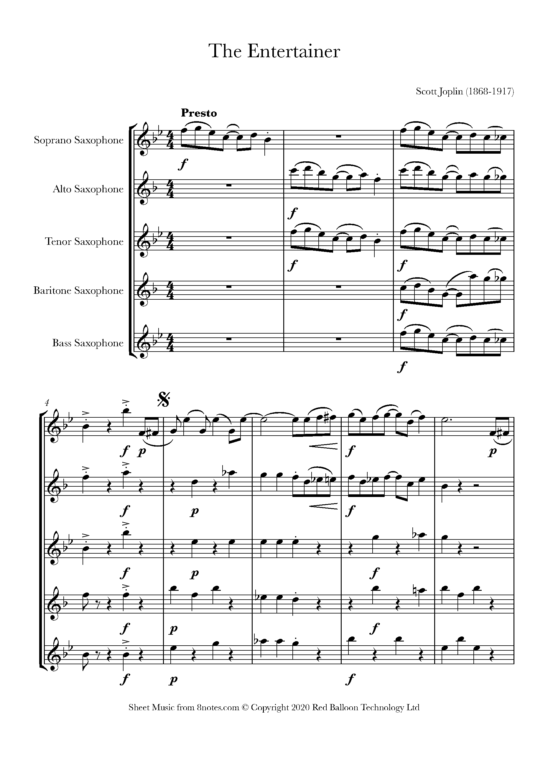 Scott Joplin - The Entertainer Sheet music for Saxophone Ensemble ...