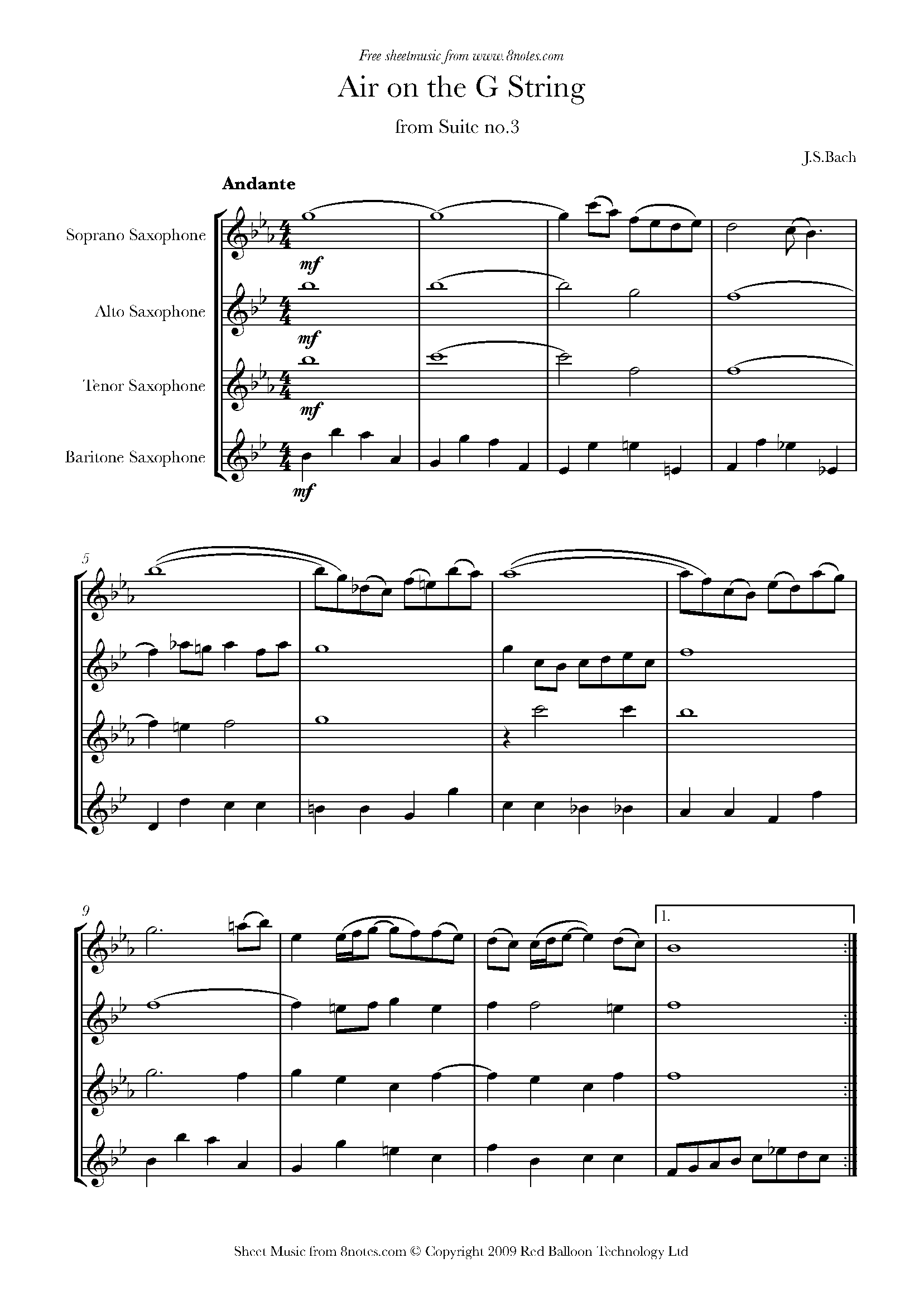 Bach - Air on the G String from Suite no.3 Sheet music for Saxophone ...