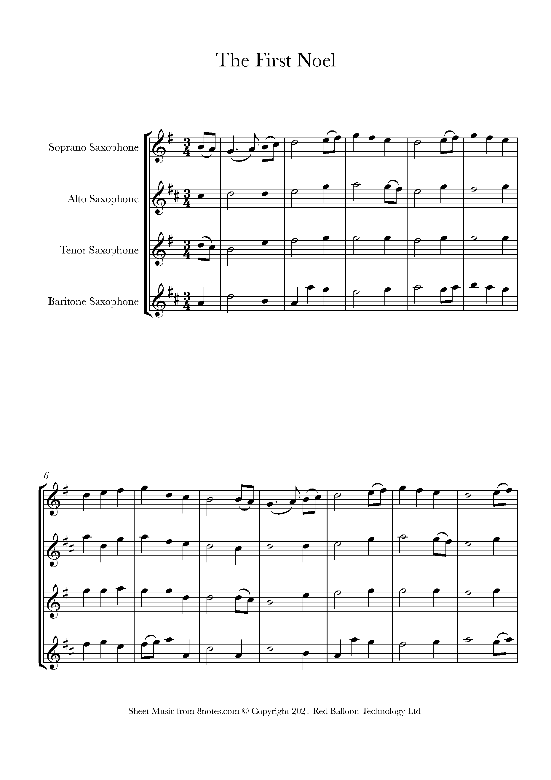 The First Noel Sheet music for Saxophone Quartet - 8notes.com