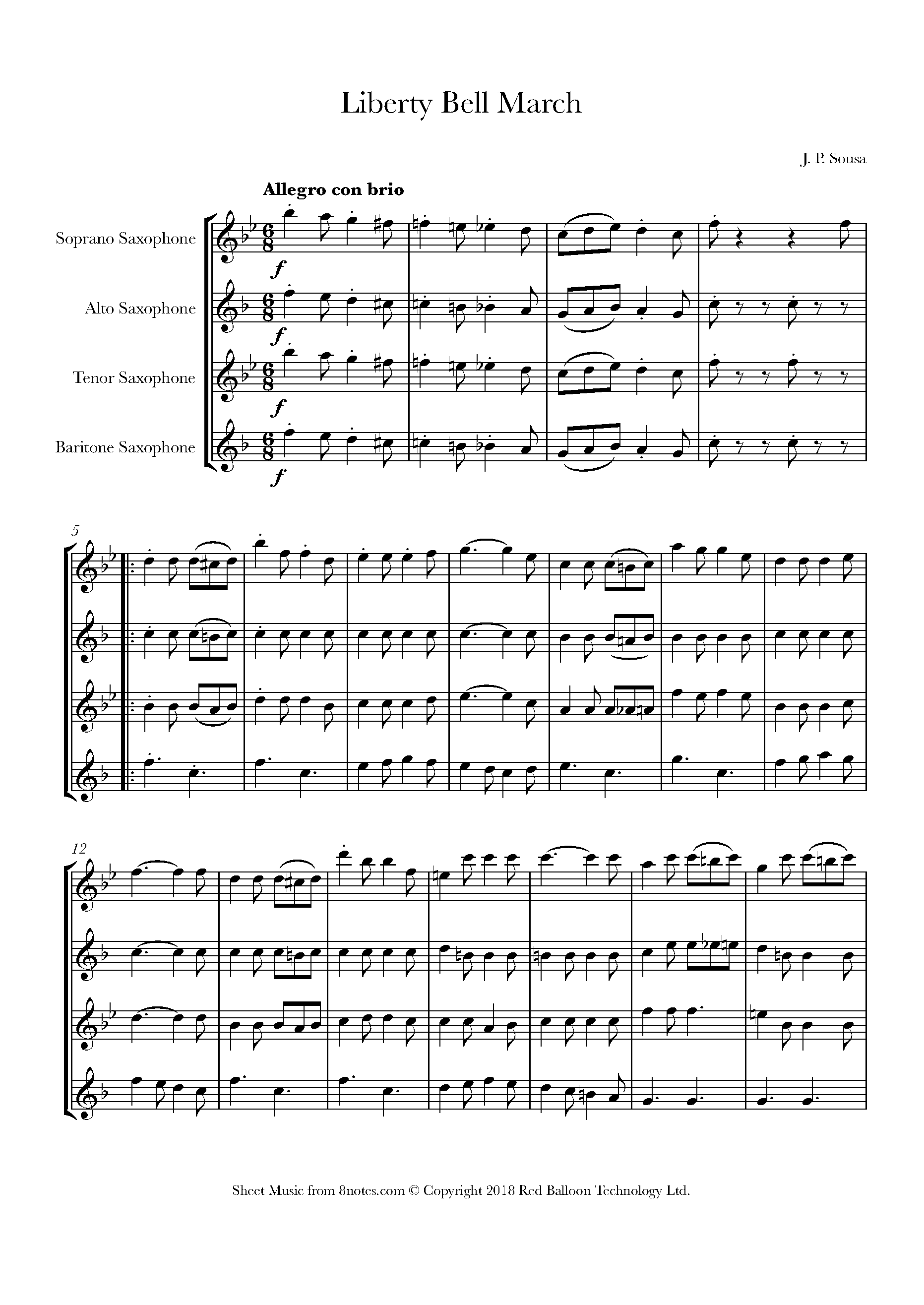 Sousa - Liberty Bell March Sheet music for Saxophone Quartet - 8notes.com