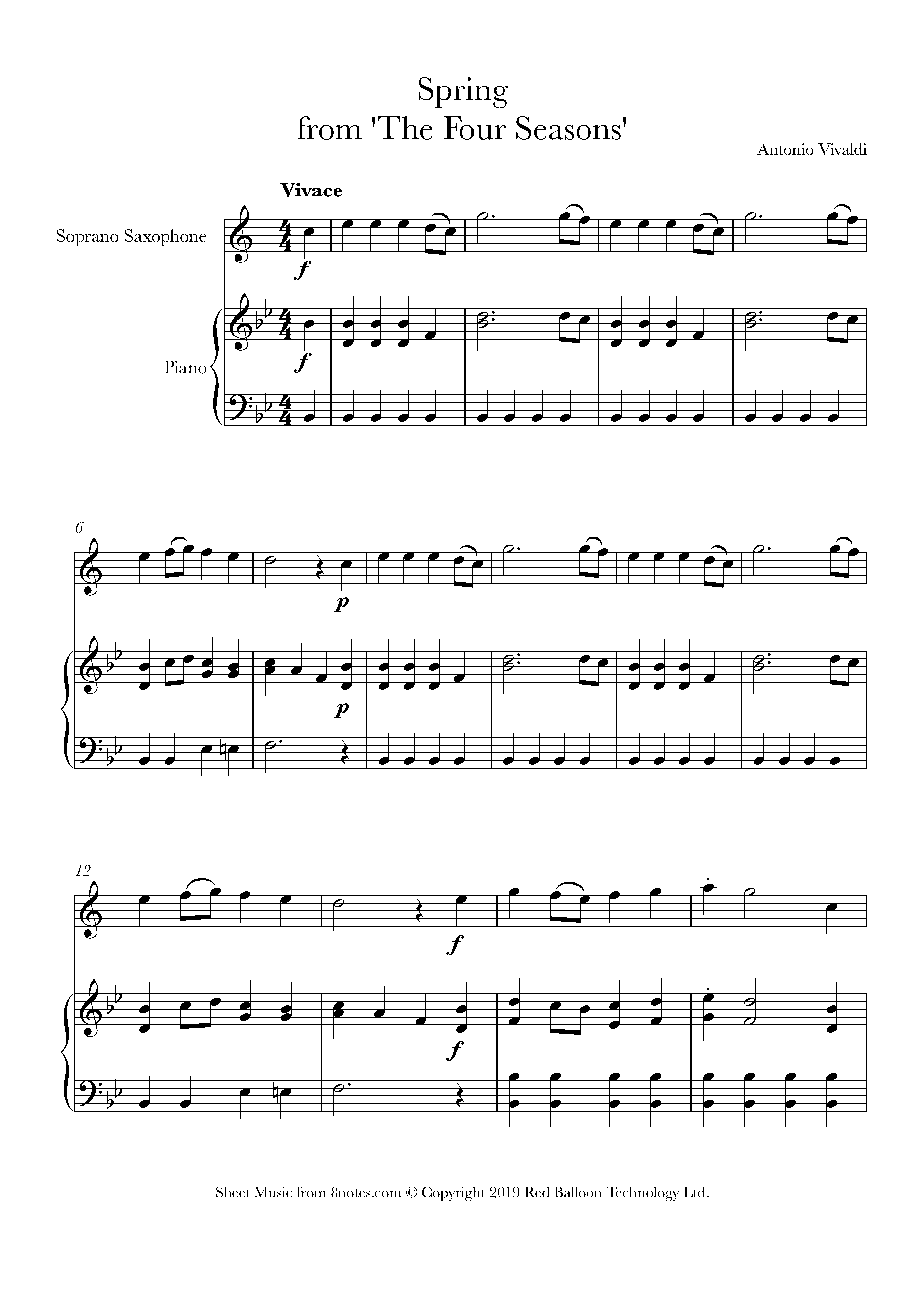 Vivaldi - Spring from 'The Four Seasons' Sheet music for Soprano ...
