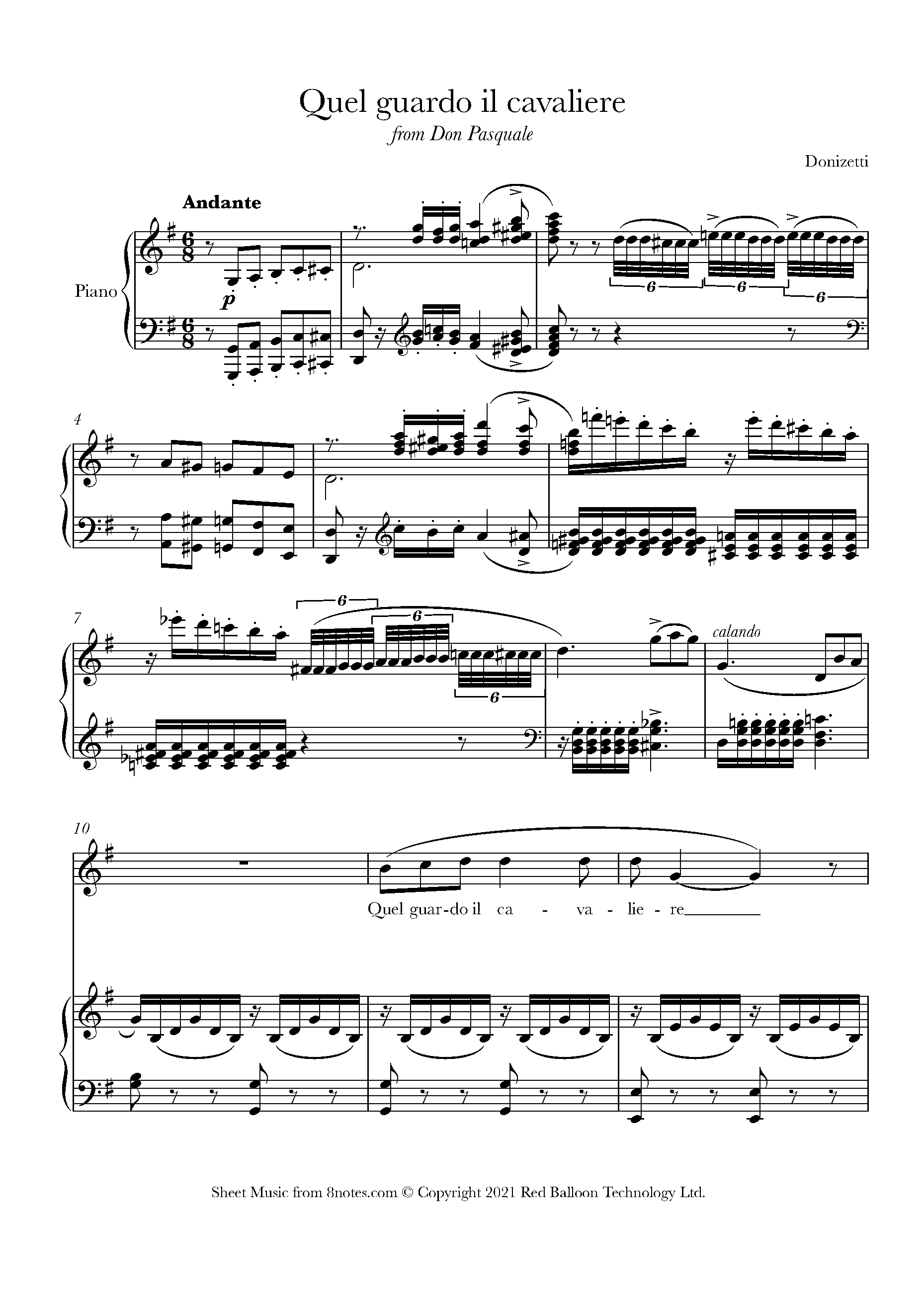 Donizetti - Quel guardo il cavaliere (Don Pasquale) Sheet music for ...