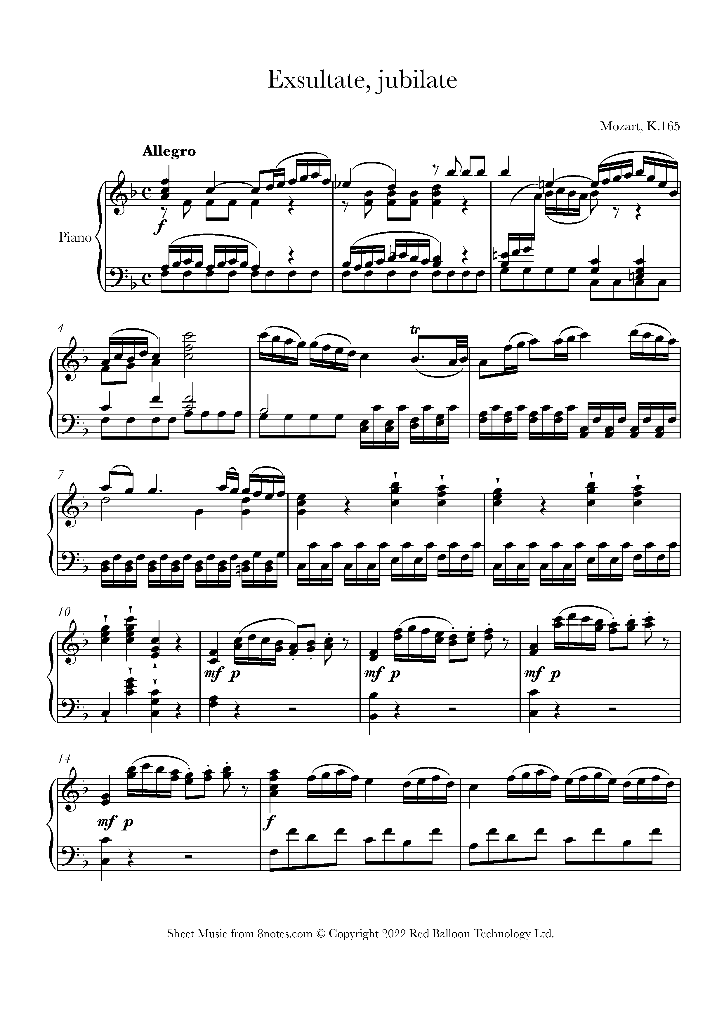 Mozart - Exsultate, jubilate (first movement) Sheet music for Soprano ...