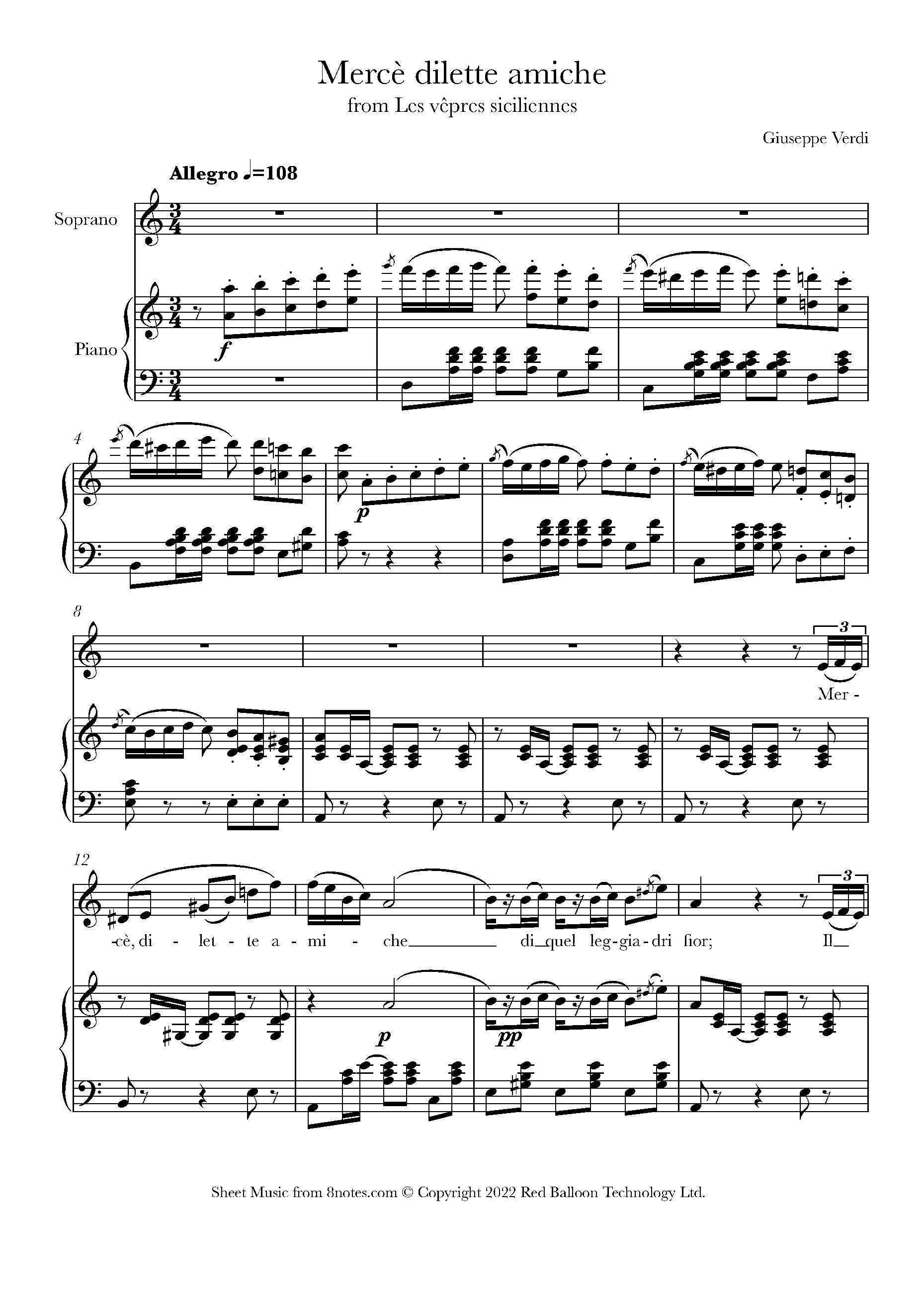 Verdi - Merce Dilette Amiche from Les Vepres Siciliennes Sheet music ...