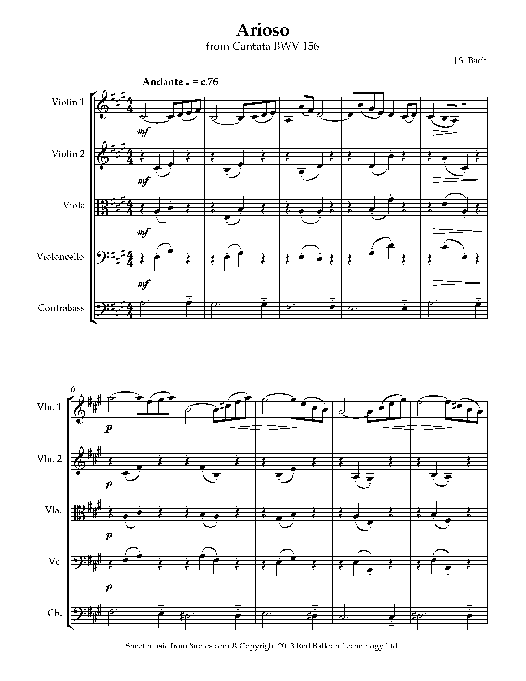 Bach - Arioso from Cantata BWV 156 Sheet music for String Ensemble ...
