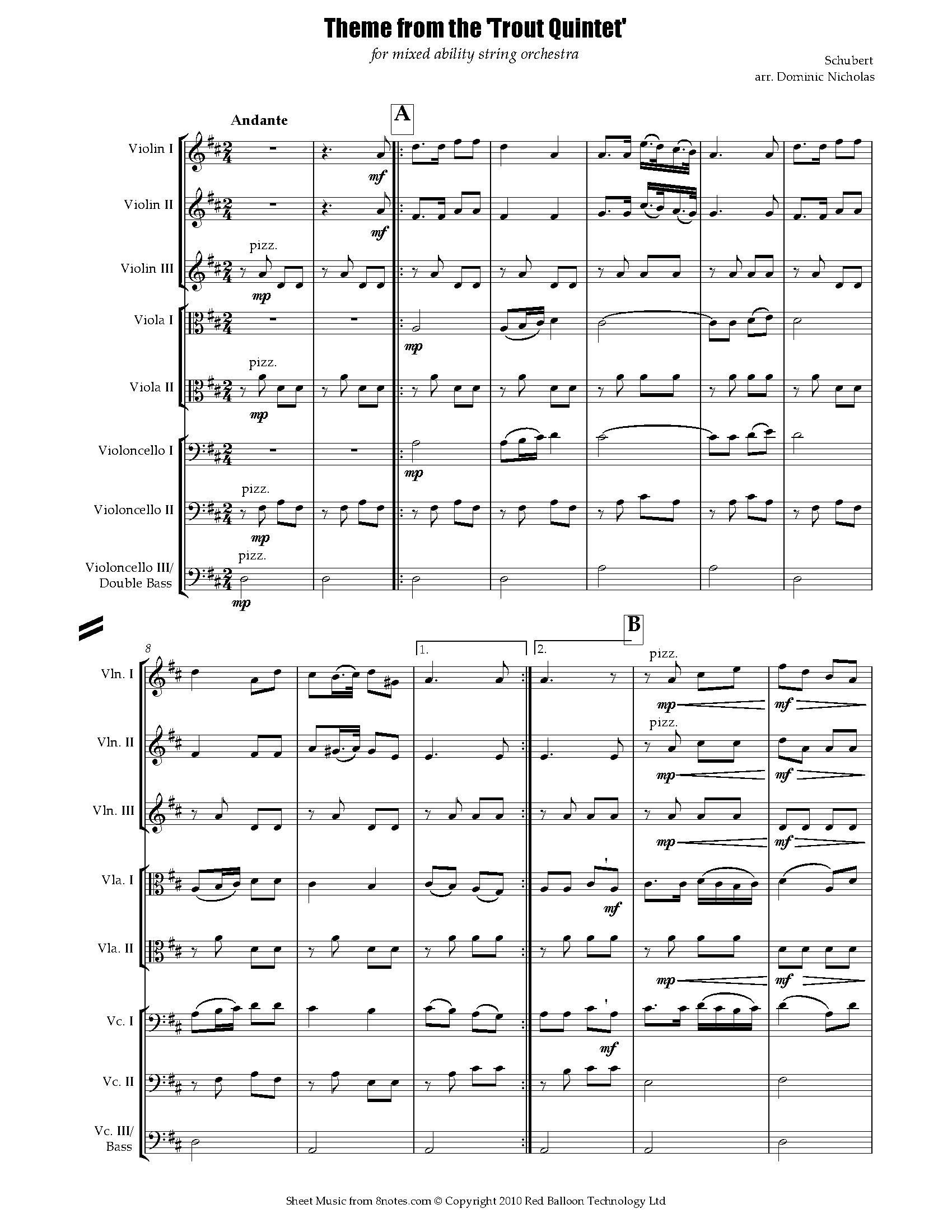 Schubert - Theme from The Trout Quintet (for mixed ability string ...