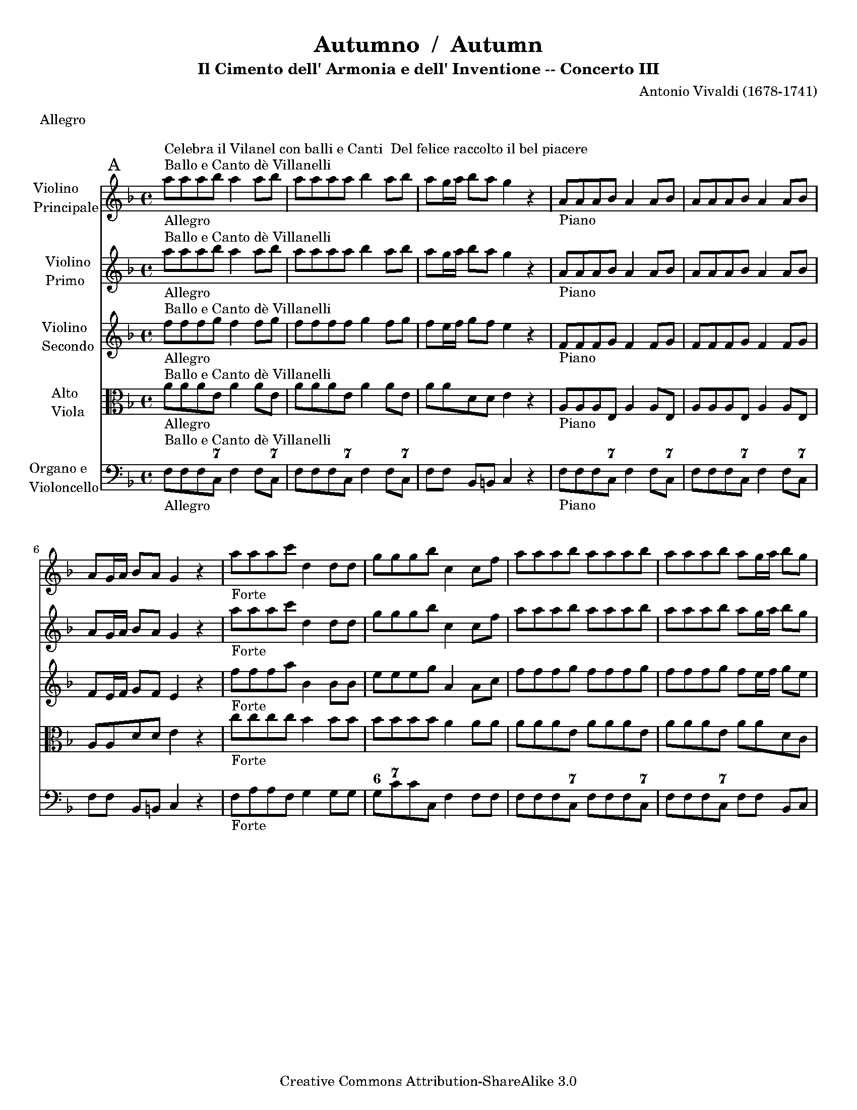 Vivaldi - Violin Concerto in F major, RV 293 (L'autunno Autumn) Sheet ...