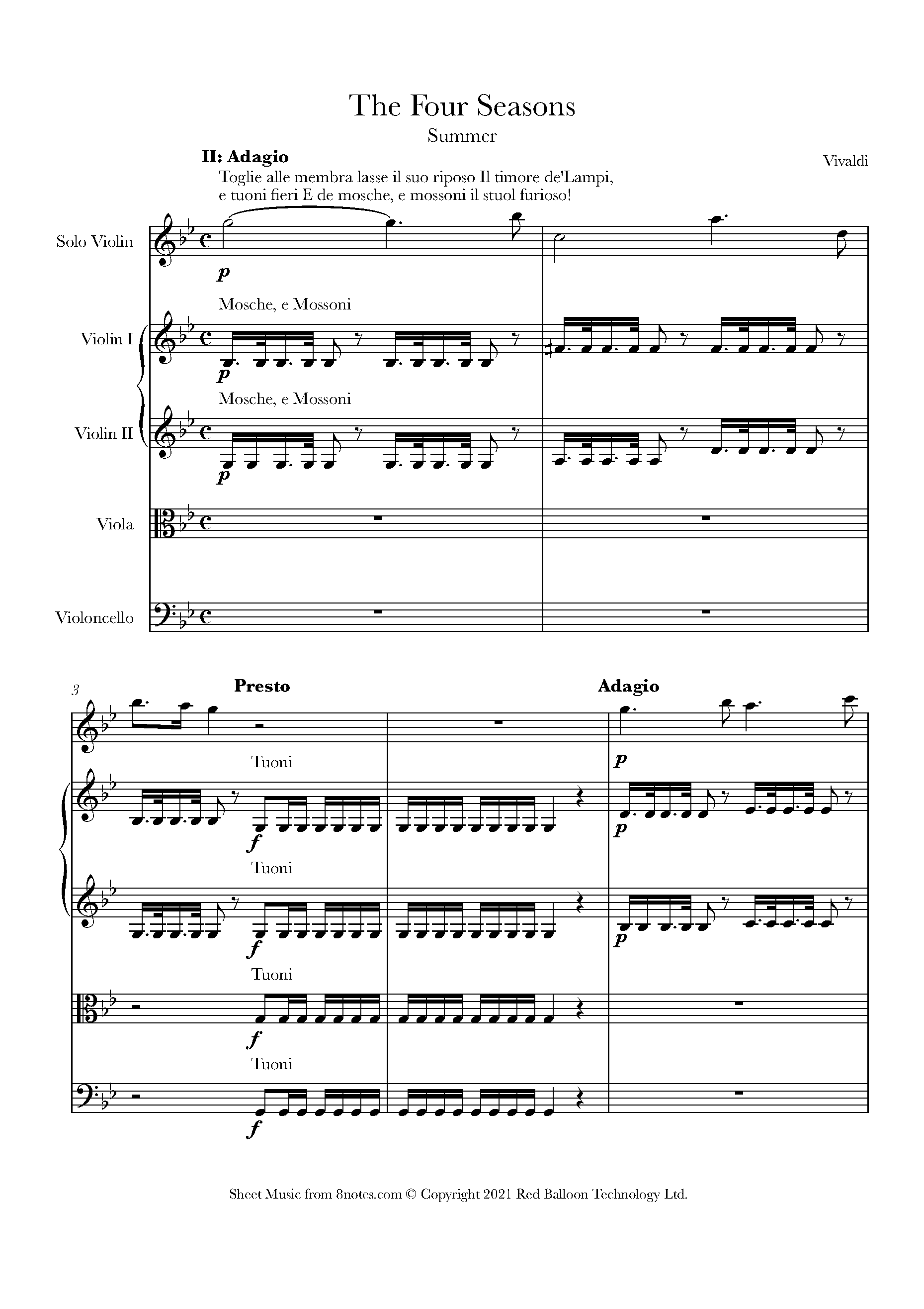 Vivaldi - The Four Seasons Summer, 2nd Movement (Complete) Sheet music ...