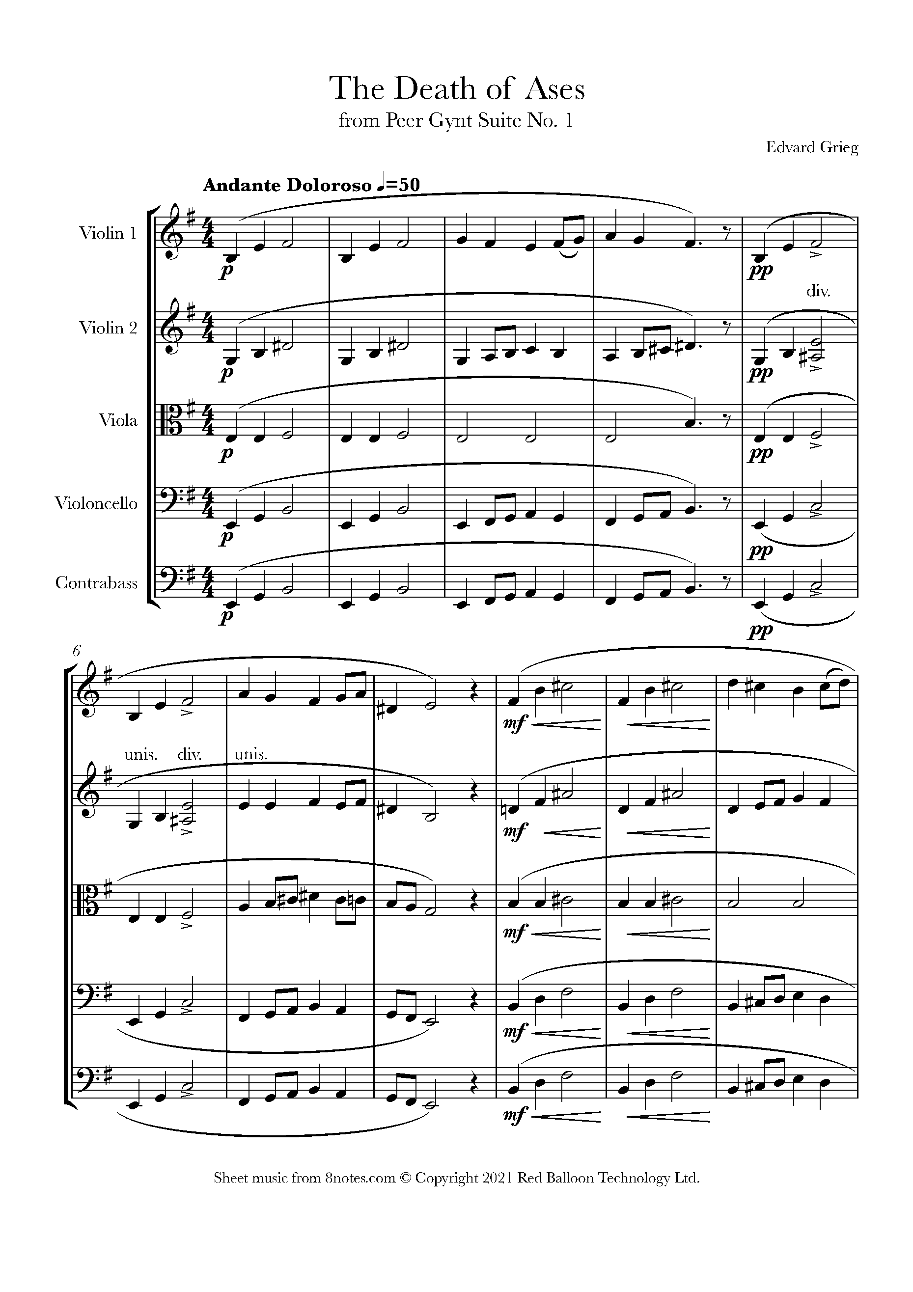 Grieg - The Death of Ases from Peer Gynt Suite No. 1 Sheet music for ...