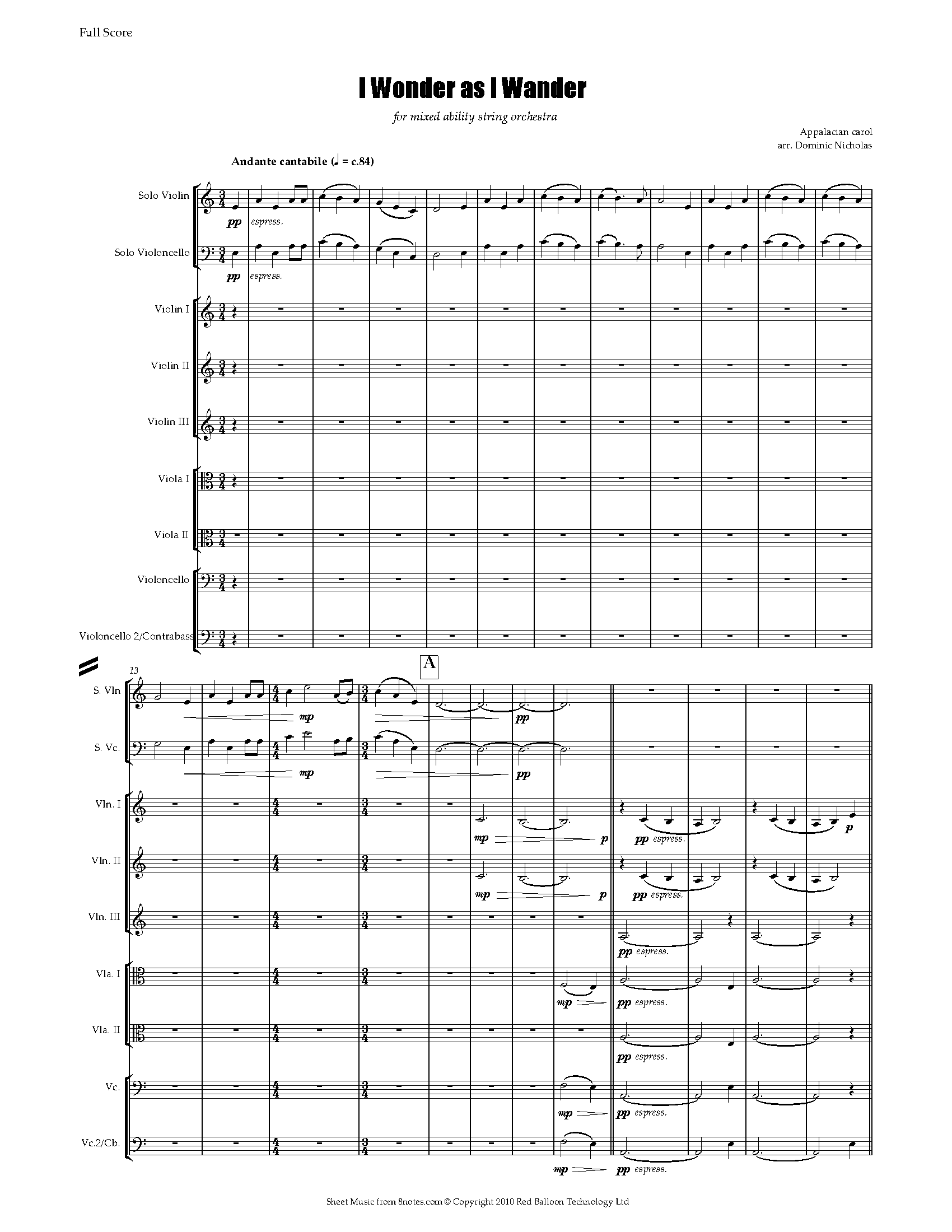 I wonder as I wander (Appalacian carol for mixed ability string ...