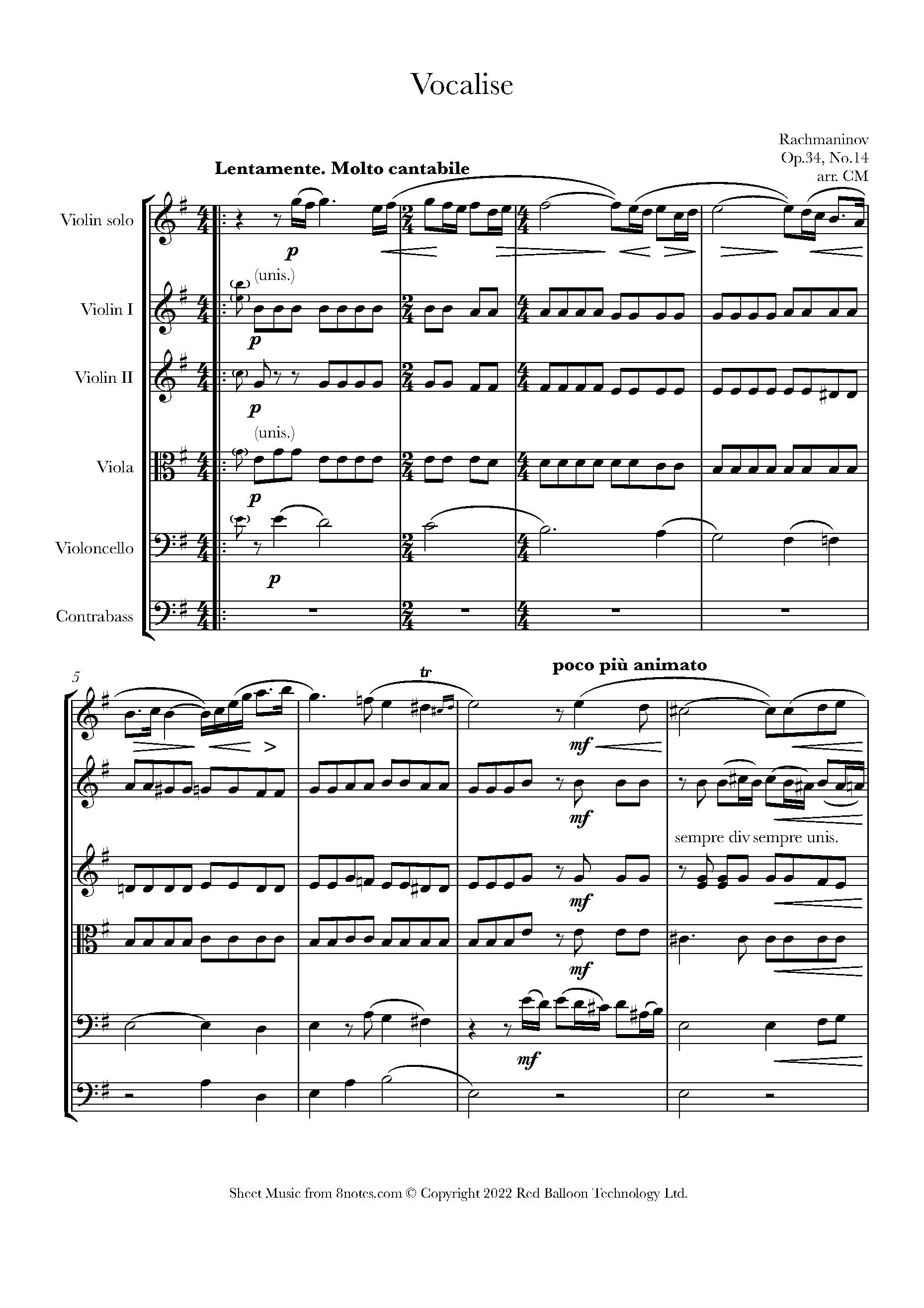 Rachmaninoff - Vocalise, Op.34, No.14 Sheet music for String Ensemble ...