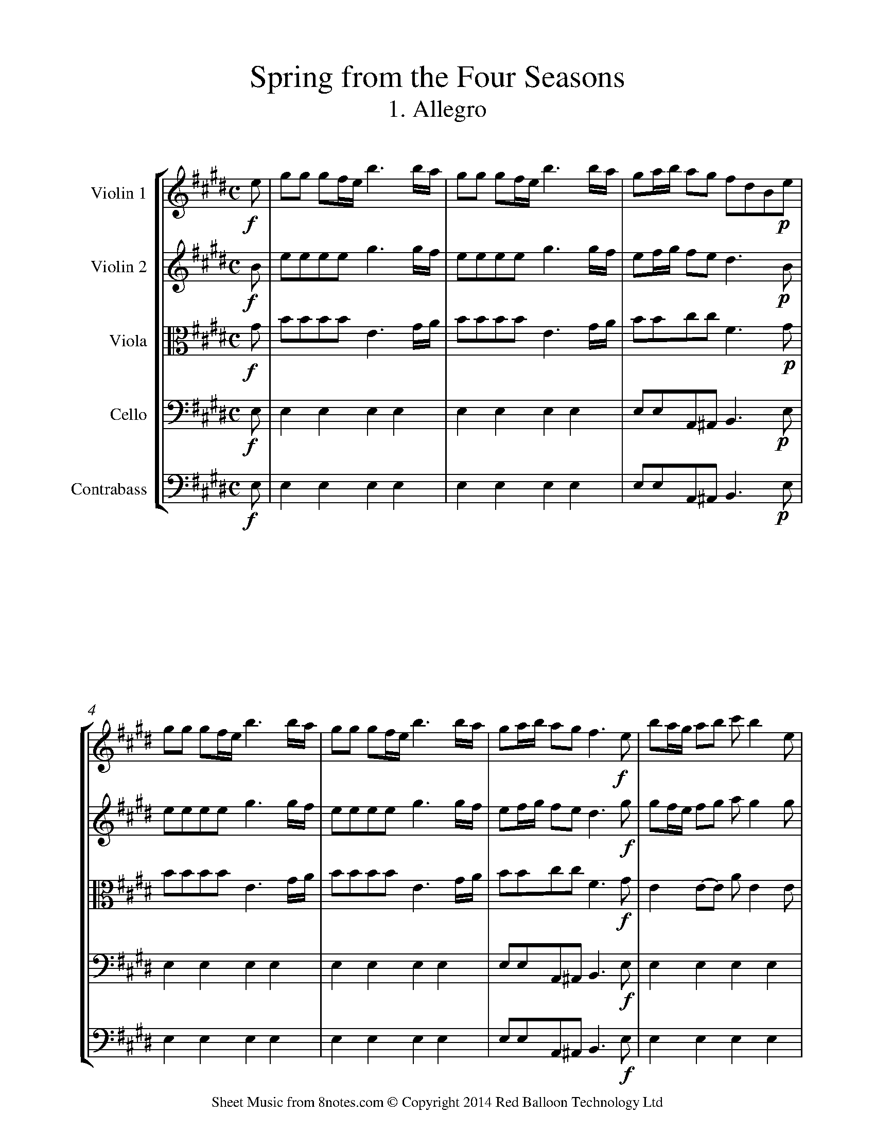Vivaldi - Spring from The Four Seasons 1. Allegro Sheet music for ...