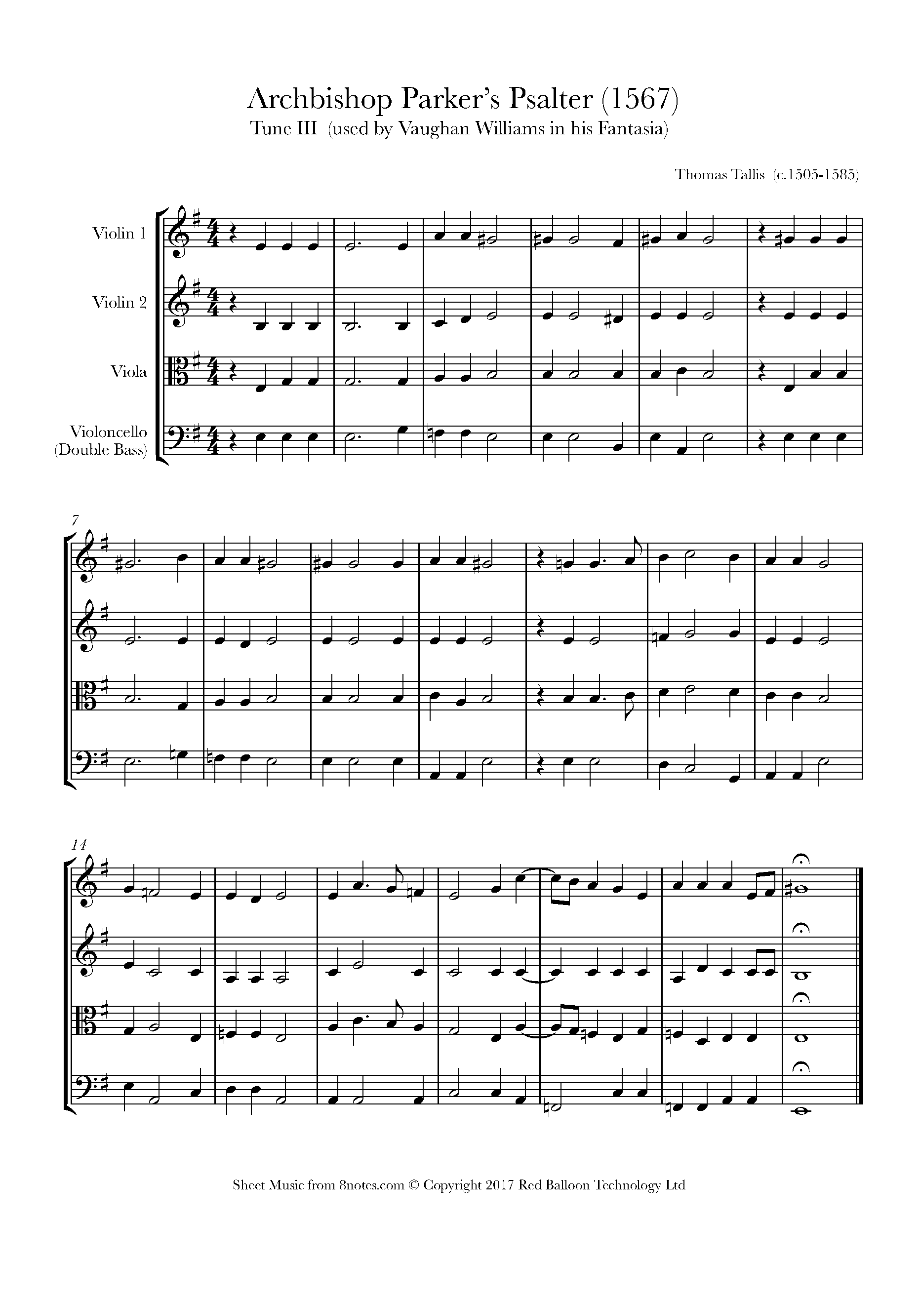 Tallis - Archbishop Parker's Psalter Tune III (used by Vaughan Williams ...