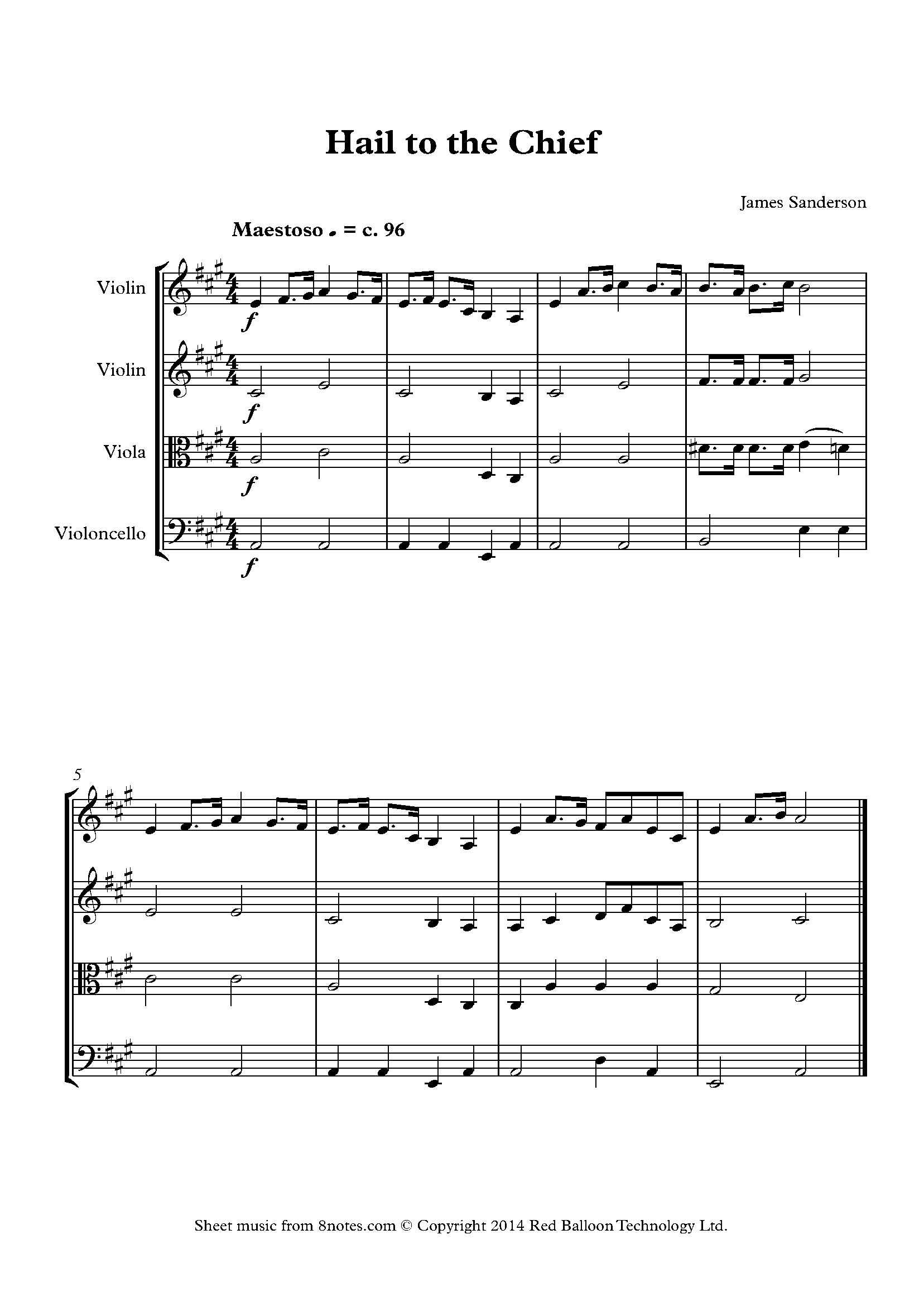 Sanderson - Hail to the Chief Sheet music for String Quartet - 8notes.com
