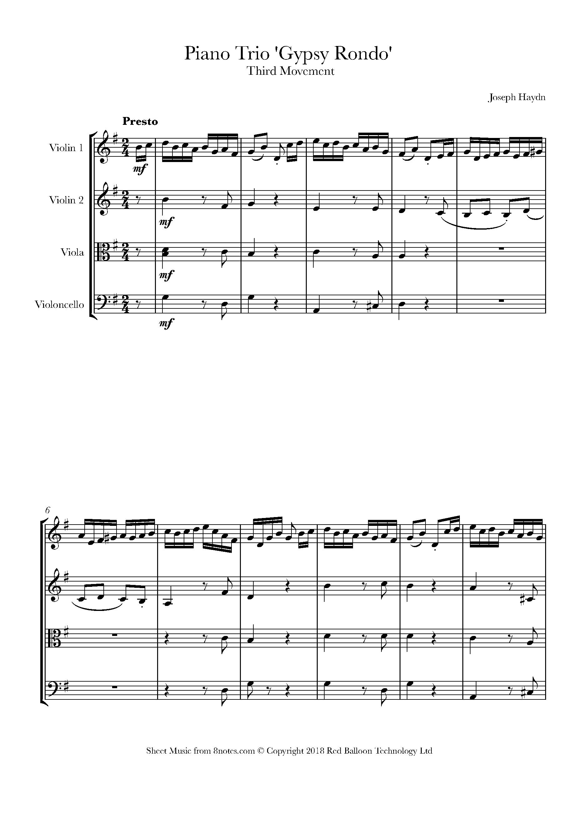 Haydn - Piano Trio 'Gypsy Rondo' 3rd mvt Sheet music for String Quartet ...