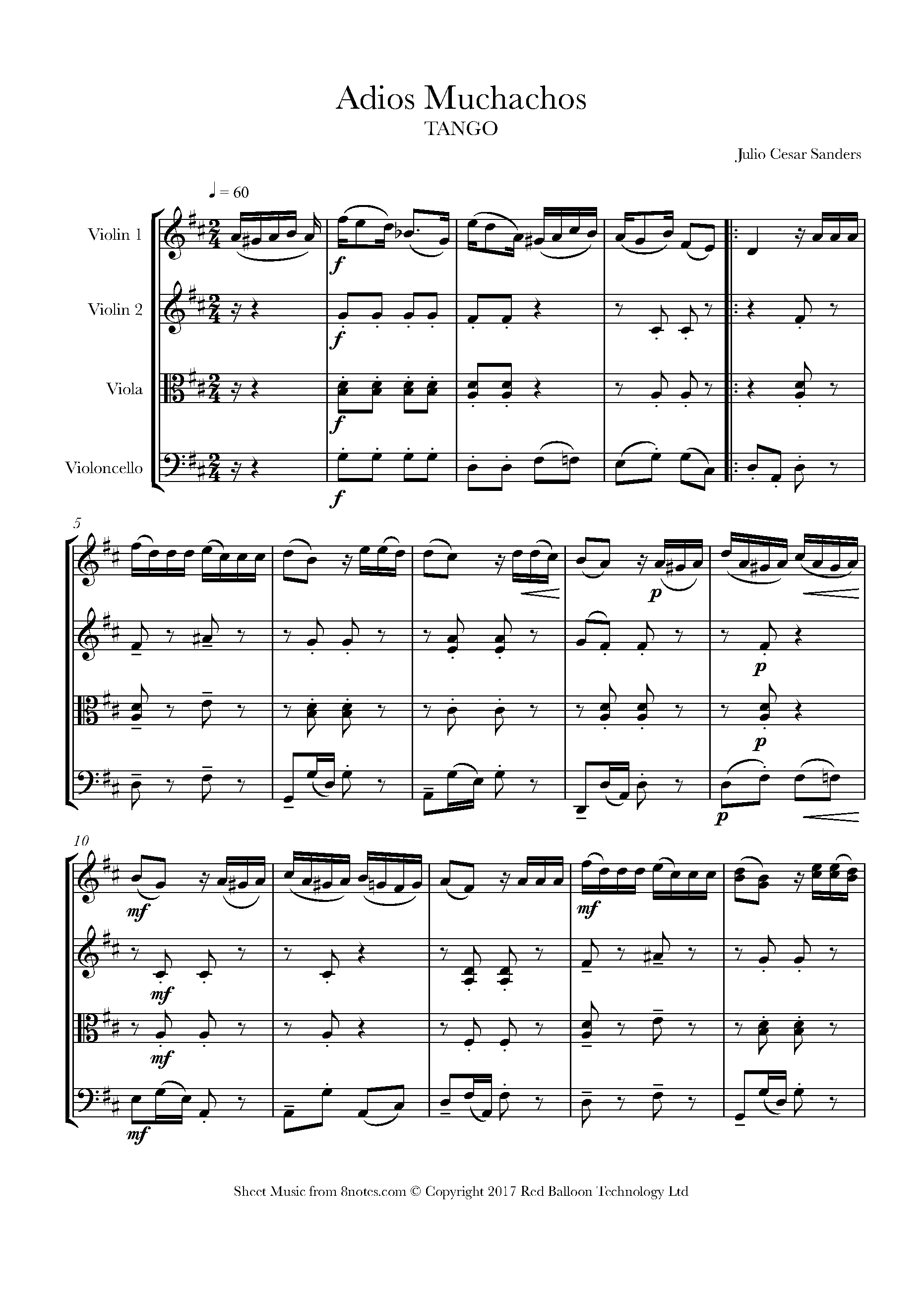 Julio Cesar Sanders - Adios Muchachos (Tango) Sheet music for String ...