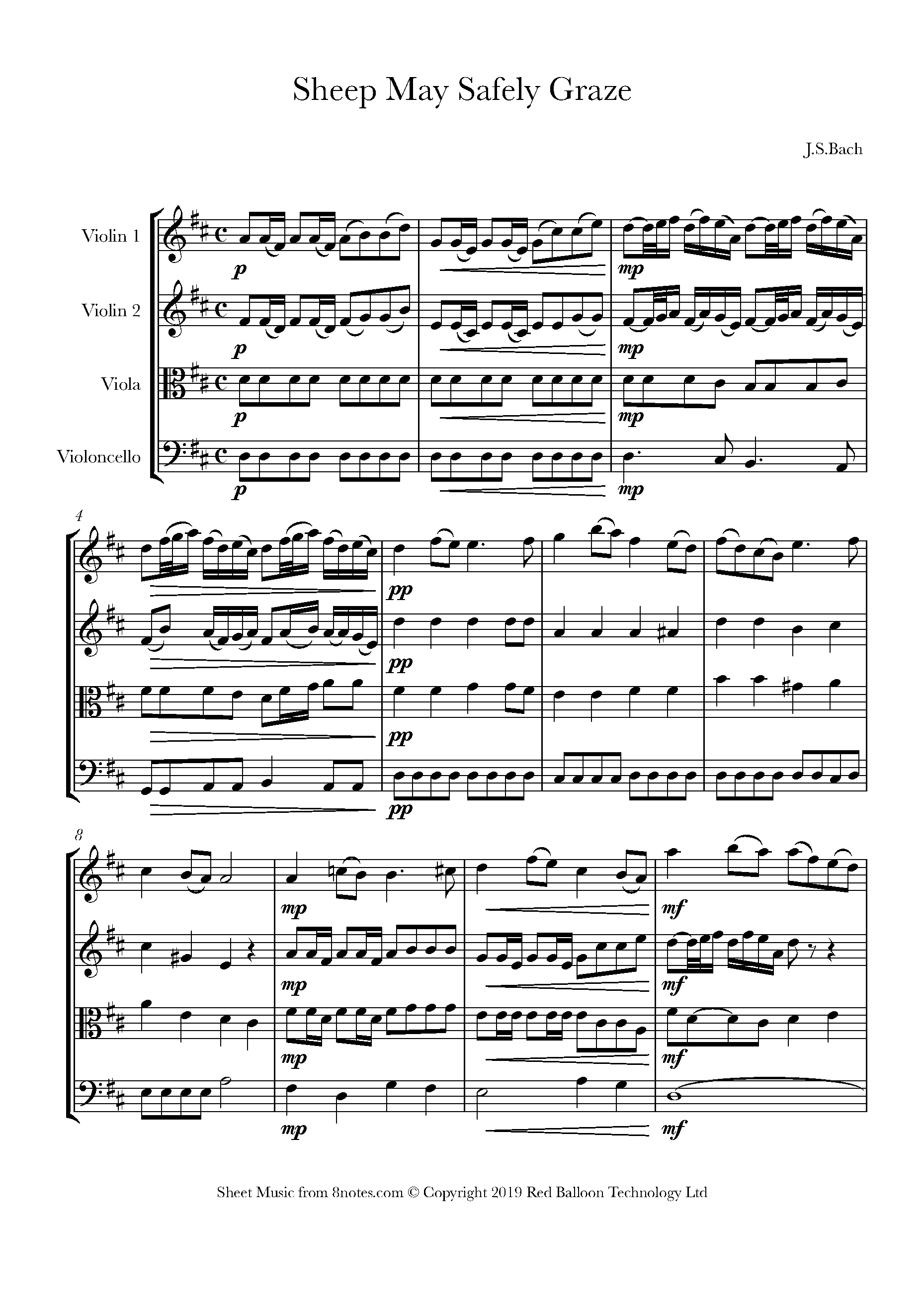 Bach - Sheep May Safely Graze from Cantata 208 Sheet music for String ...