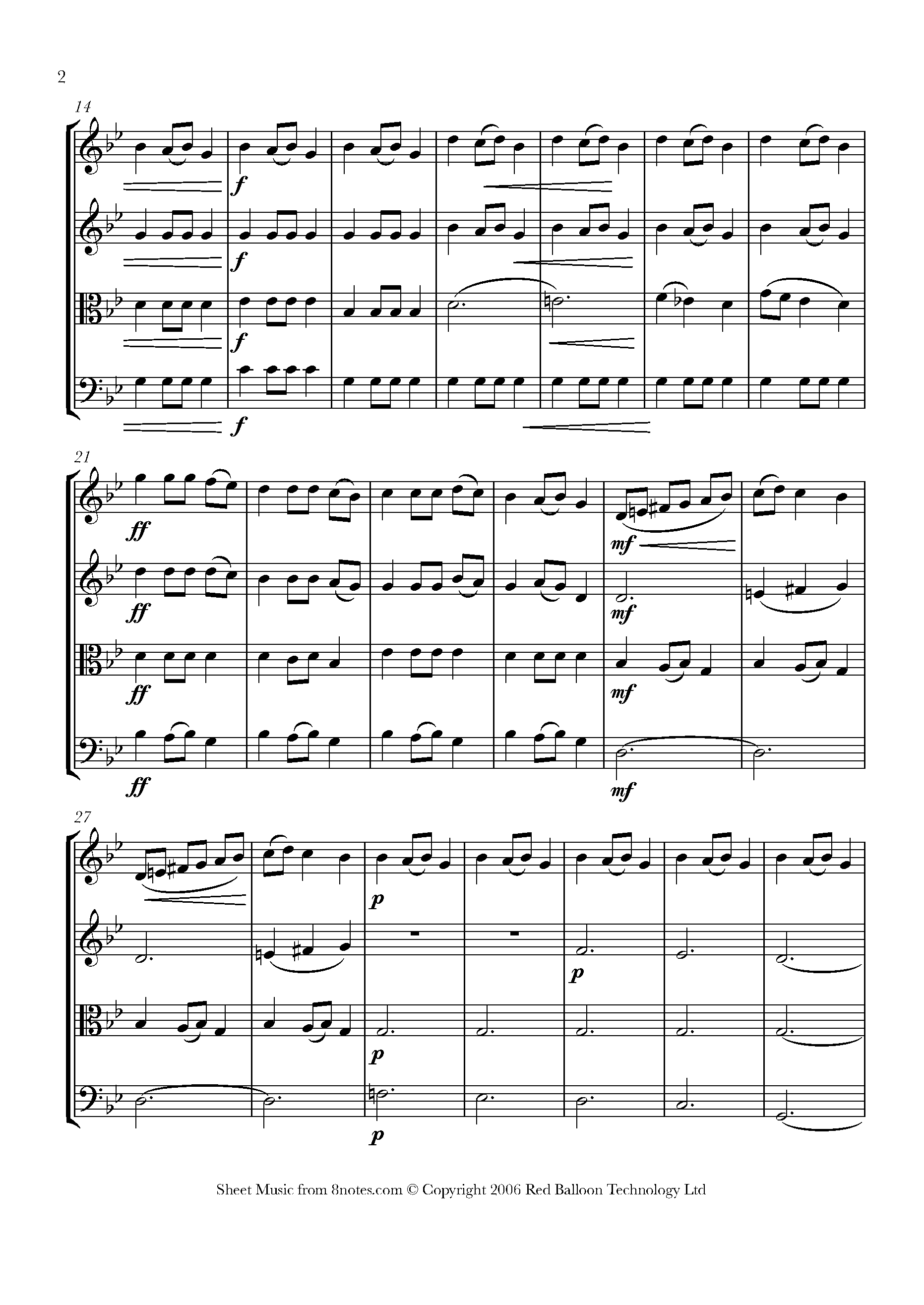 Carol Of The Bells Sheet Music For String Quartet