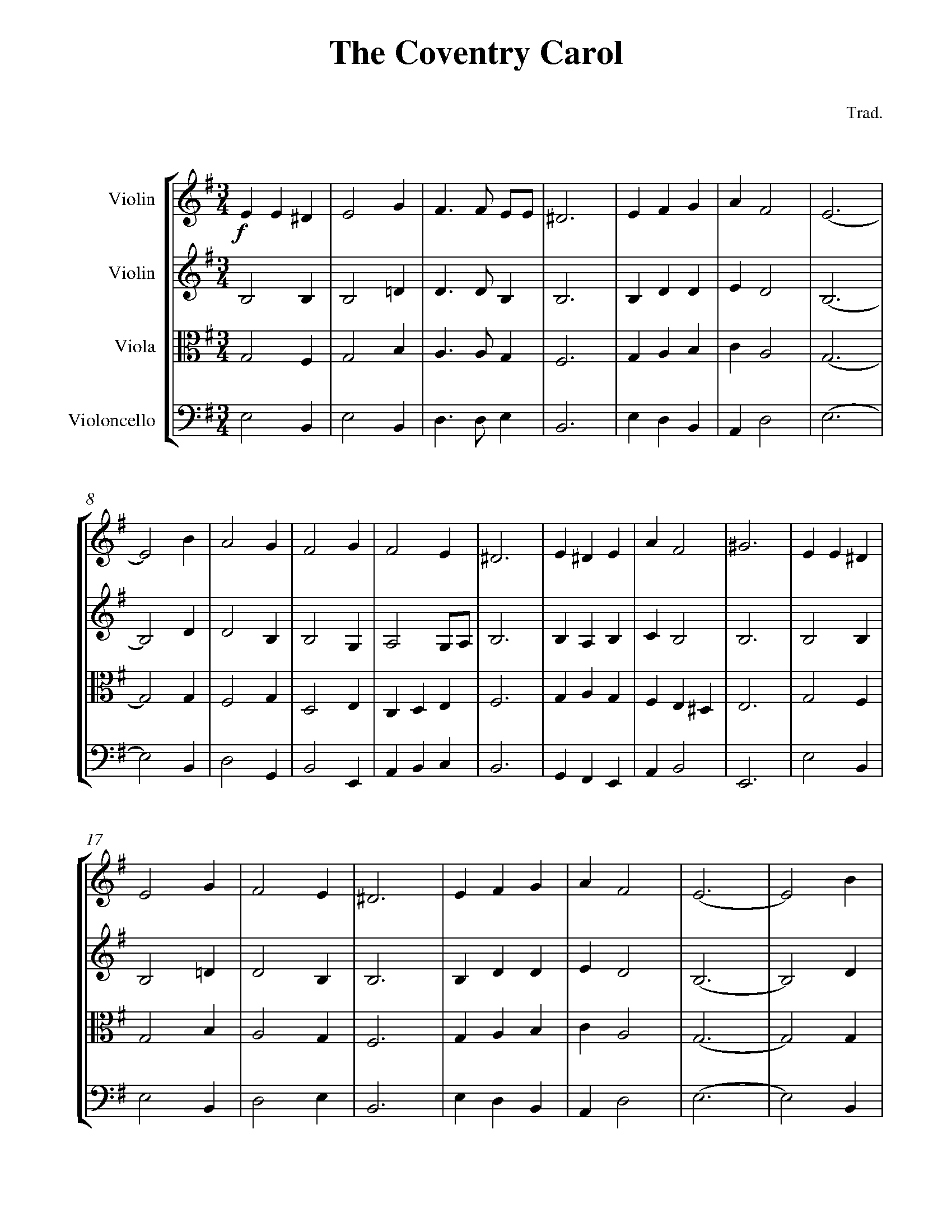 The Coventry Carol Sheet music for String Quartet - 8notes.com