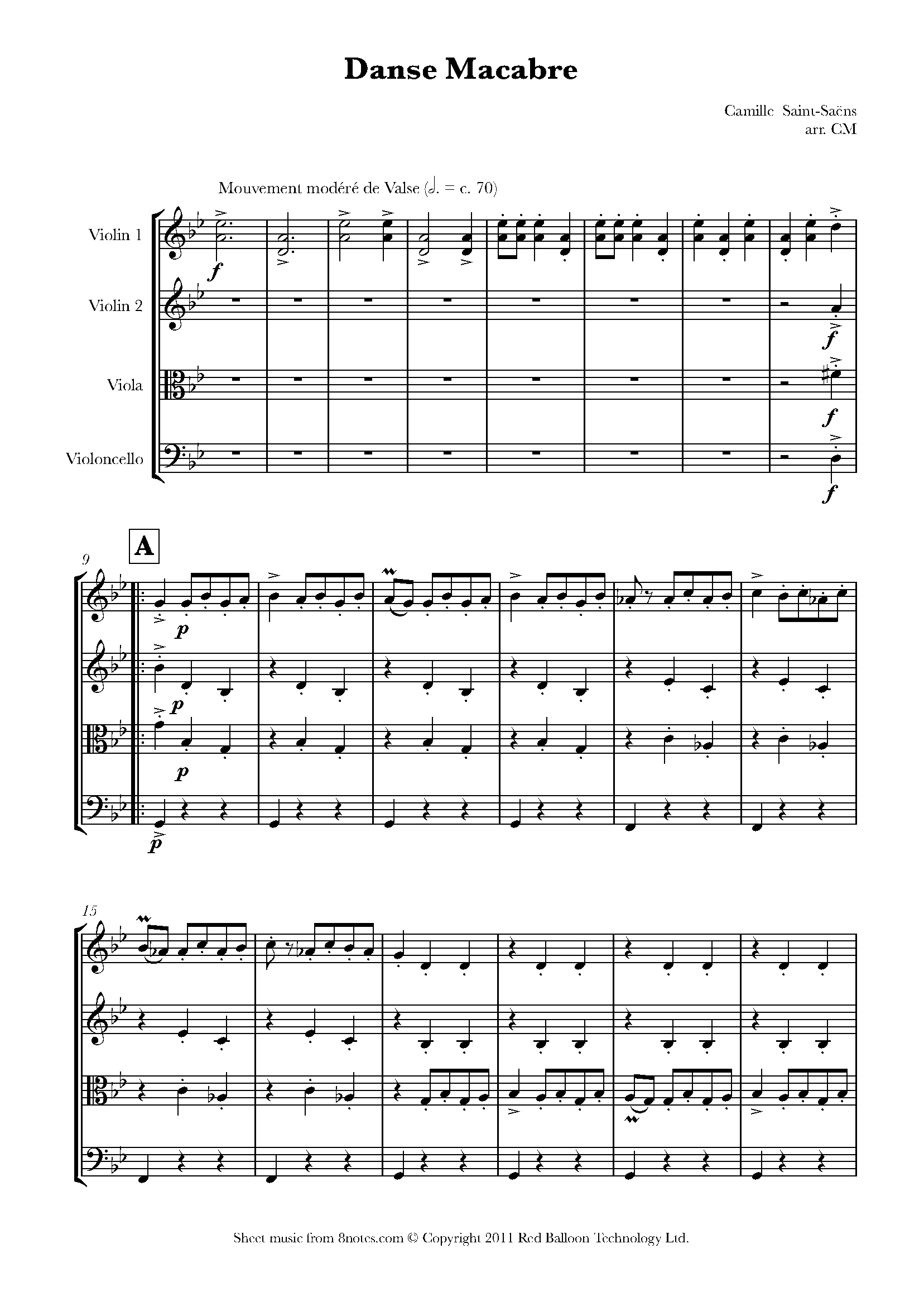 Saint-Saëns - Danse Macabre Sheet music for String Quartet - 8notes.com