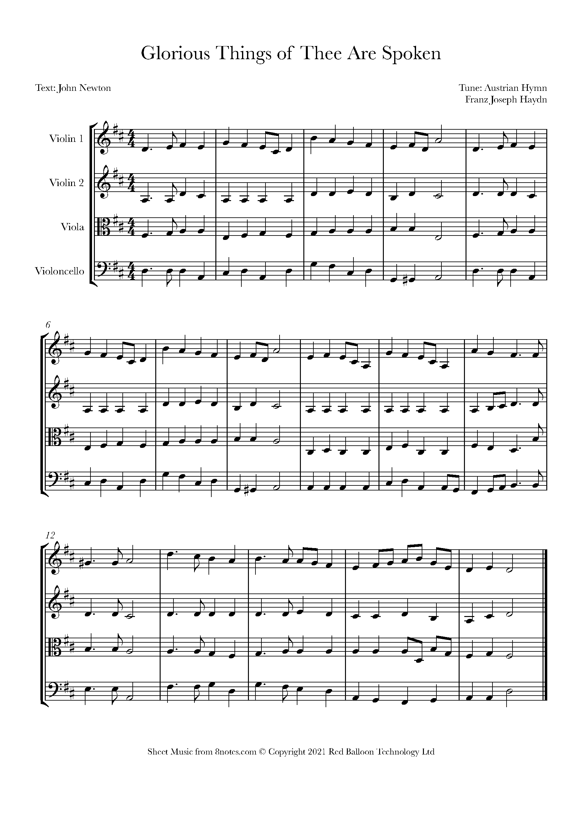 Haydn - Glorious Things of Thee Are Spoken Sheet music for String ...
